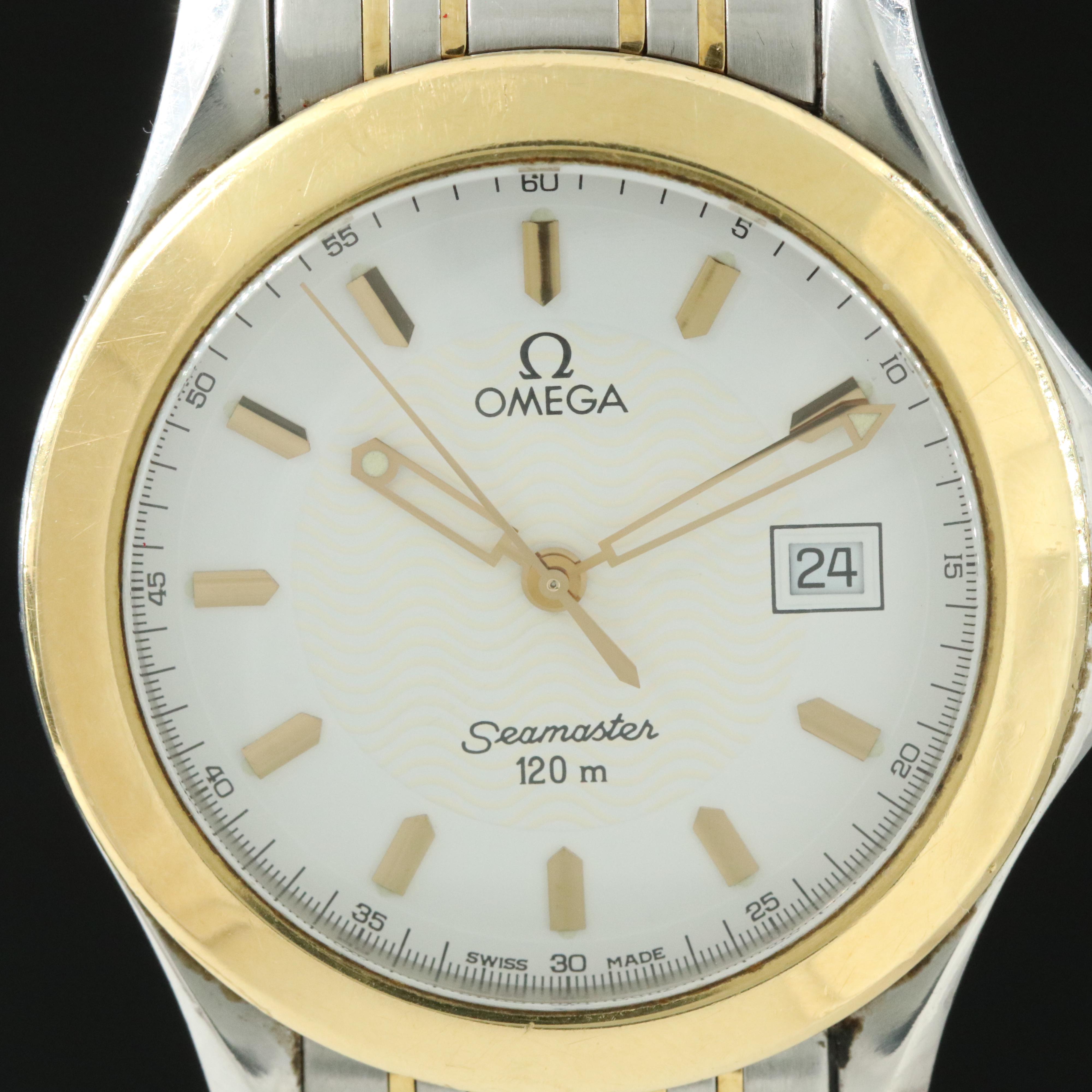 18K and Stainless Steel Omega Seamaster Wristwatch with "Wave" Dial | EBTH
