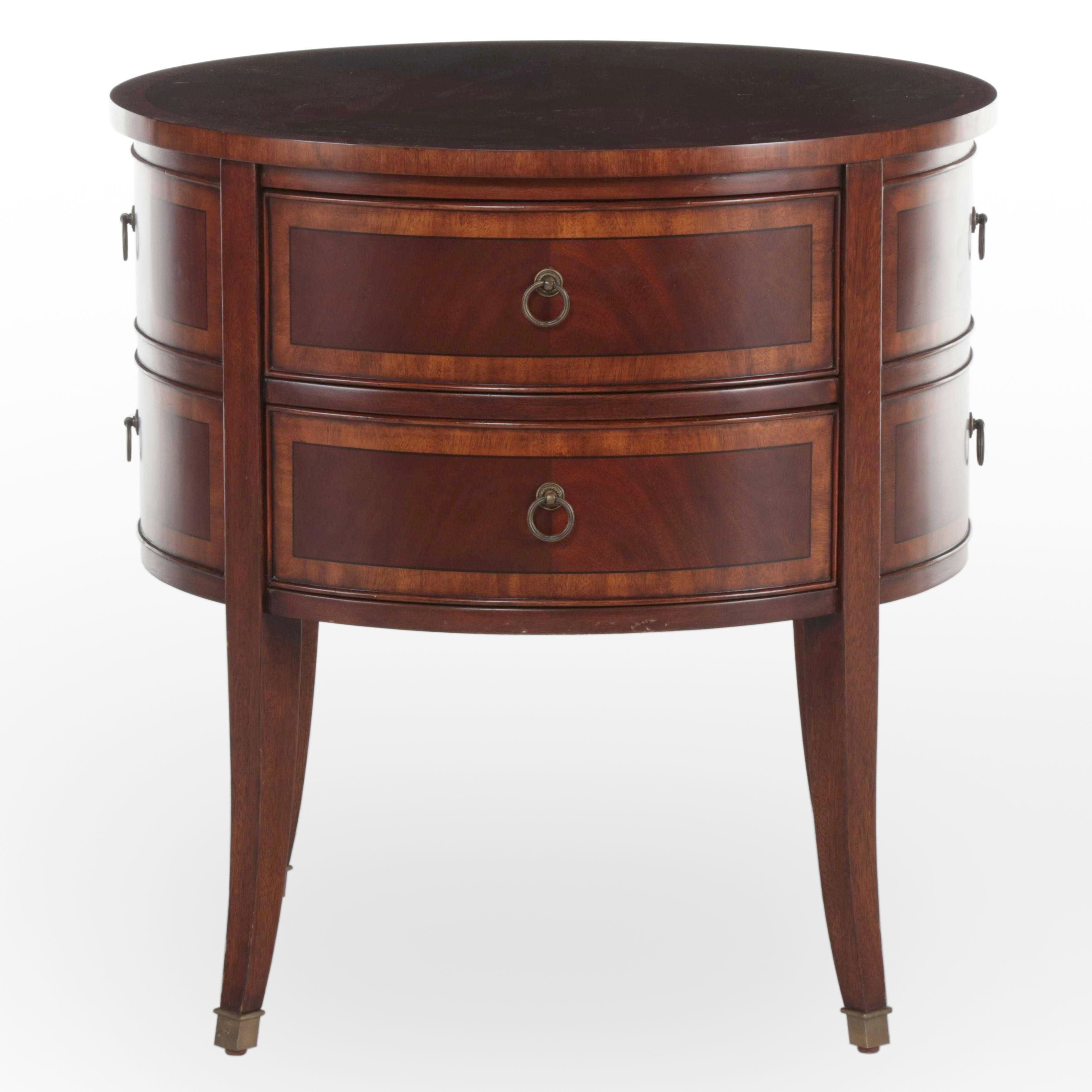 Ethan Allen Federal Style Mahogany and Crossbanded Two-Drawer Drum Side ...