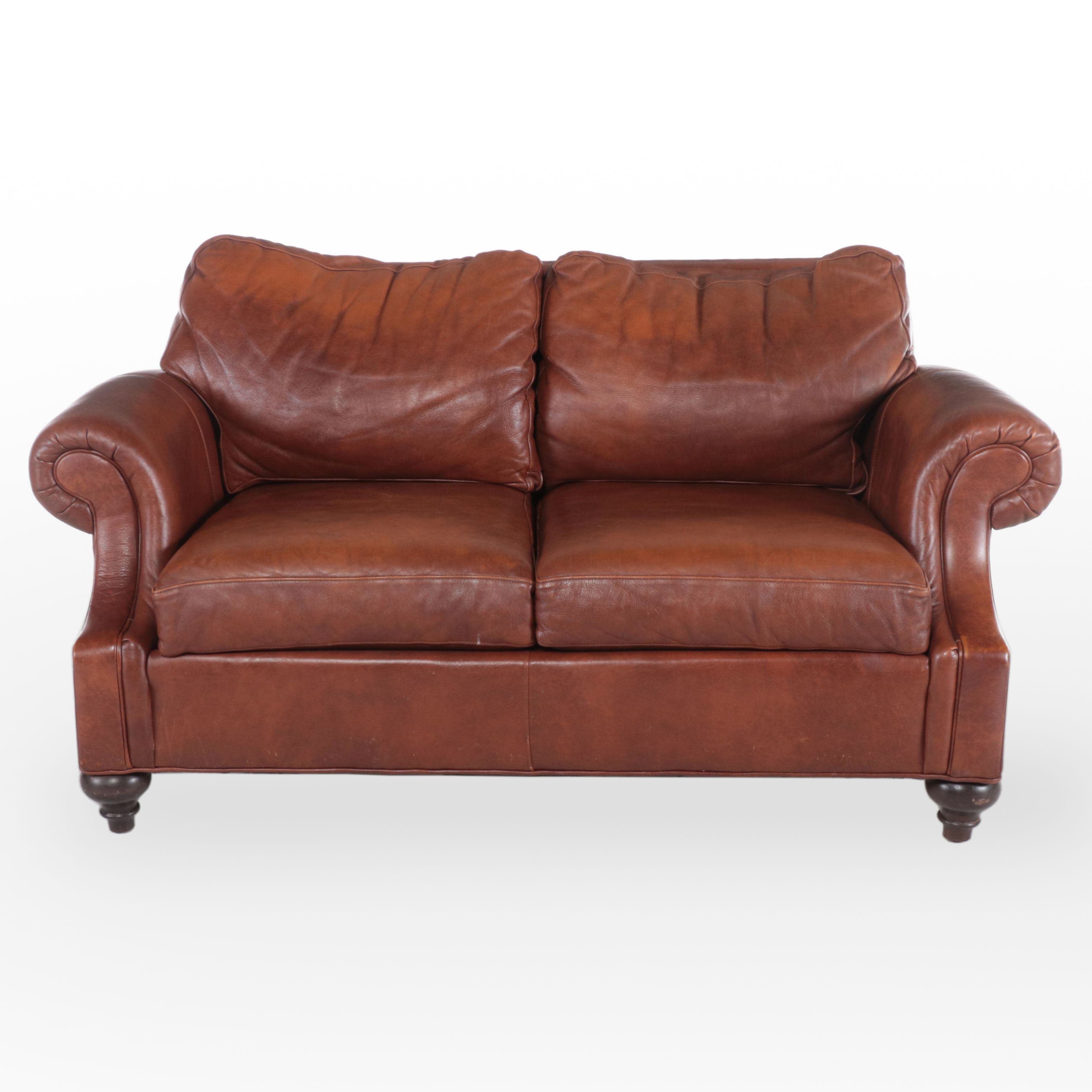 Ethan Allen Leather Roll-Arm Loveseat | EBTH