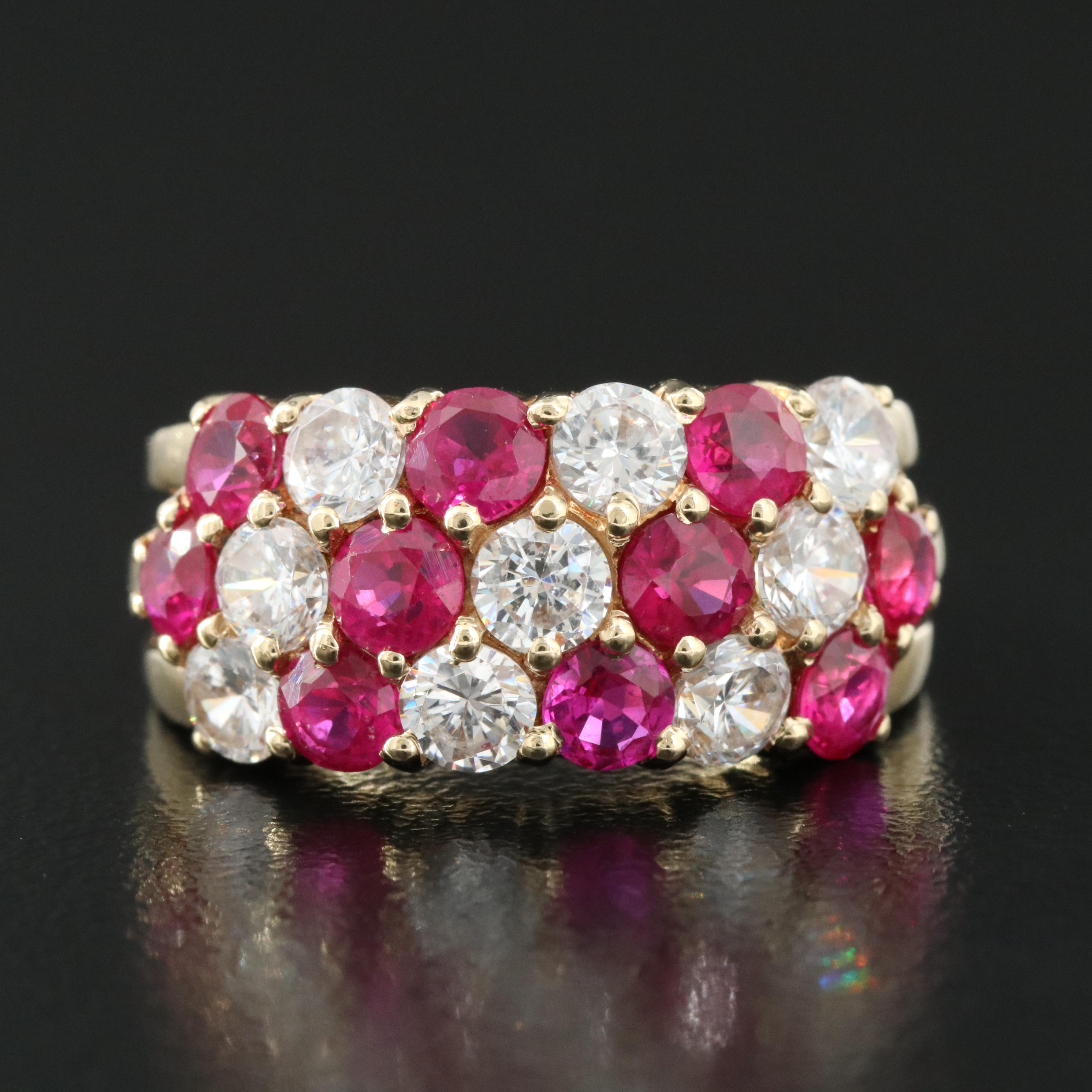 14K Ruby and CZ Multi Row Ring | EBTH
