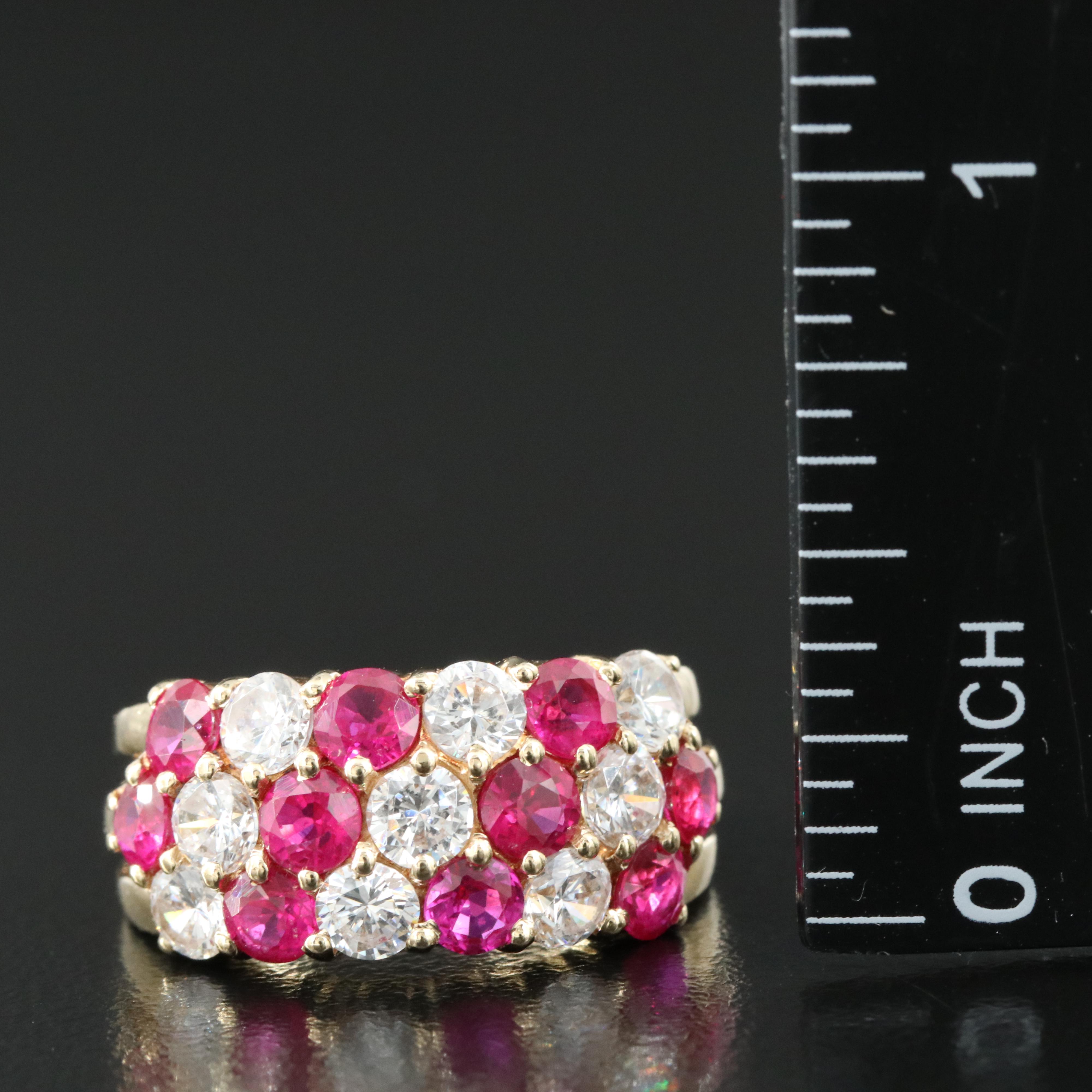 14K Ruby and CZ Multi Row Ring | EBTH