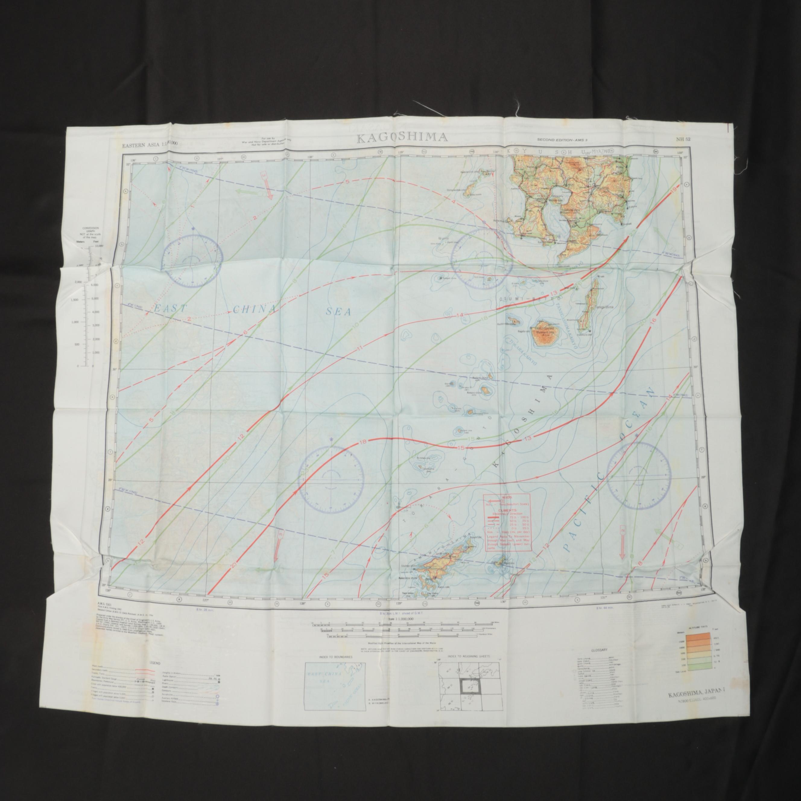 World War II Coated Cloth Escape "Silk" Maps of Nagasaki, Sendai ...