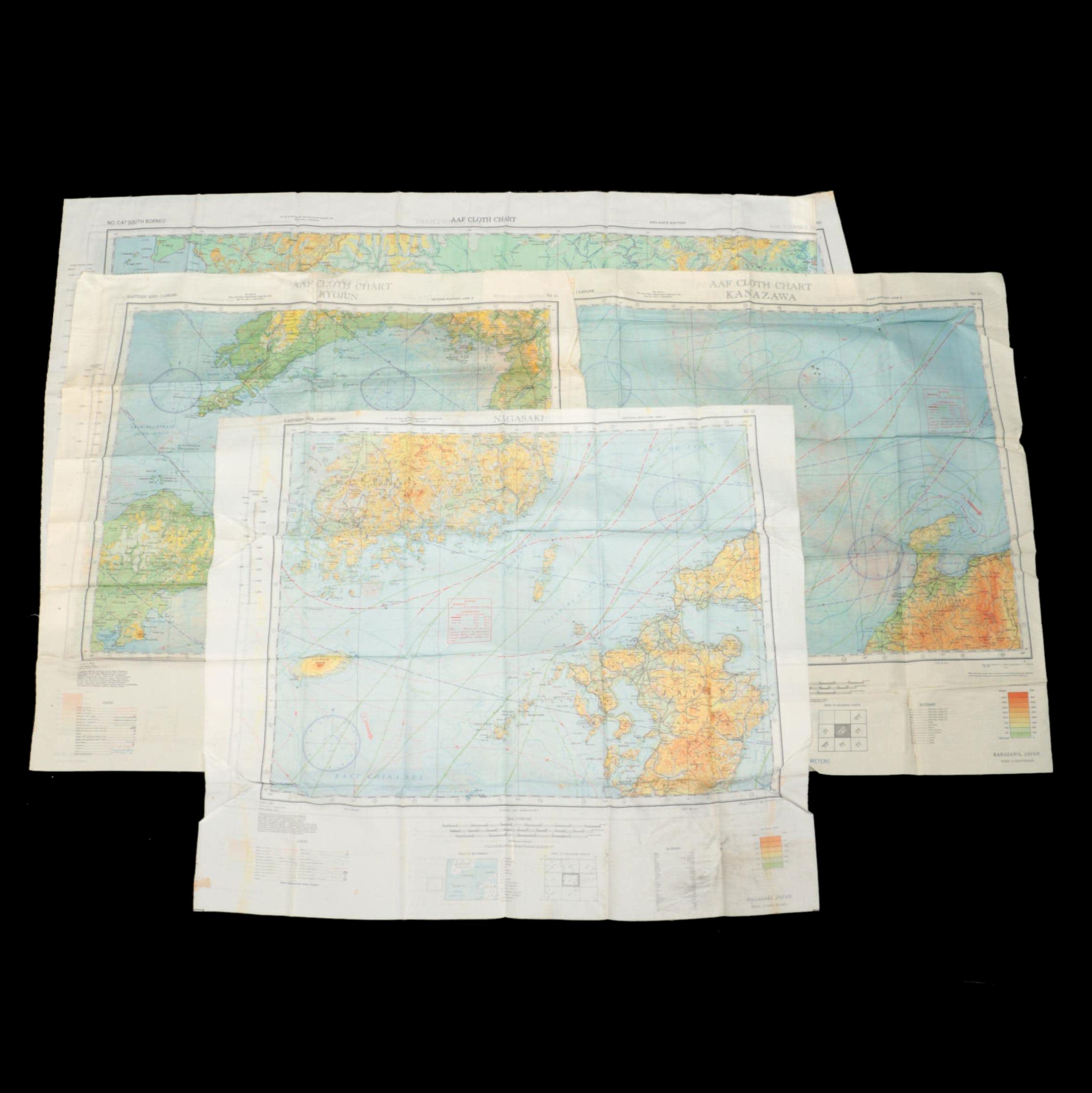 World War II Coated Cloth Escape "Silk" Maps of Nagasaki, Sendai ...