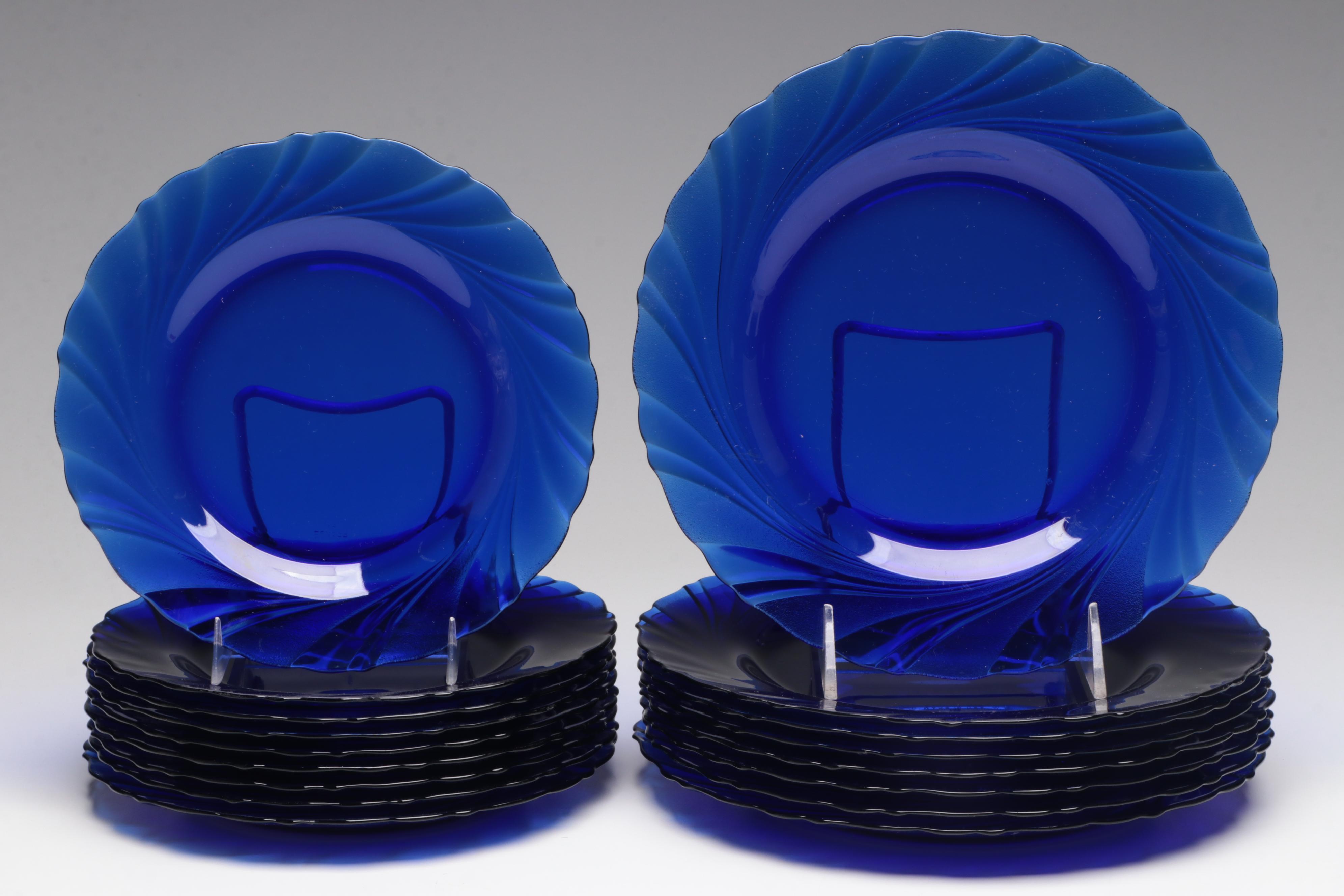 Duralex Cobalt Blue Glass Dinner Plates and Vereco Glass Salad Plates ...