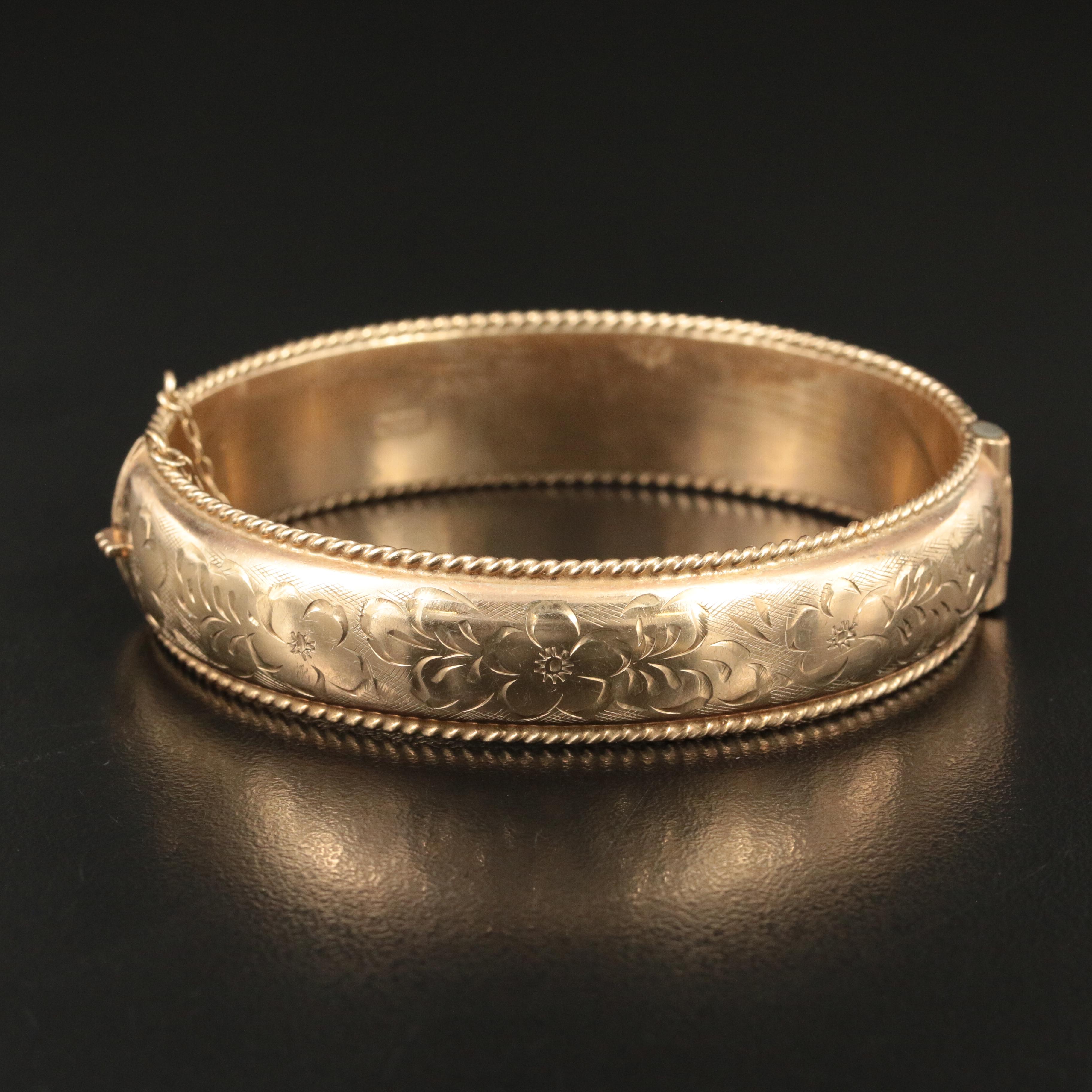 Antique Joseph Smith & Sons 9K Gold Engraved Hinged Bangle | EBTH