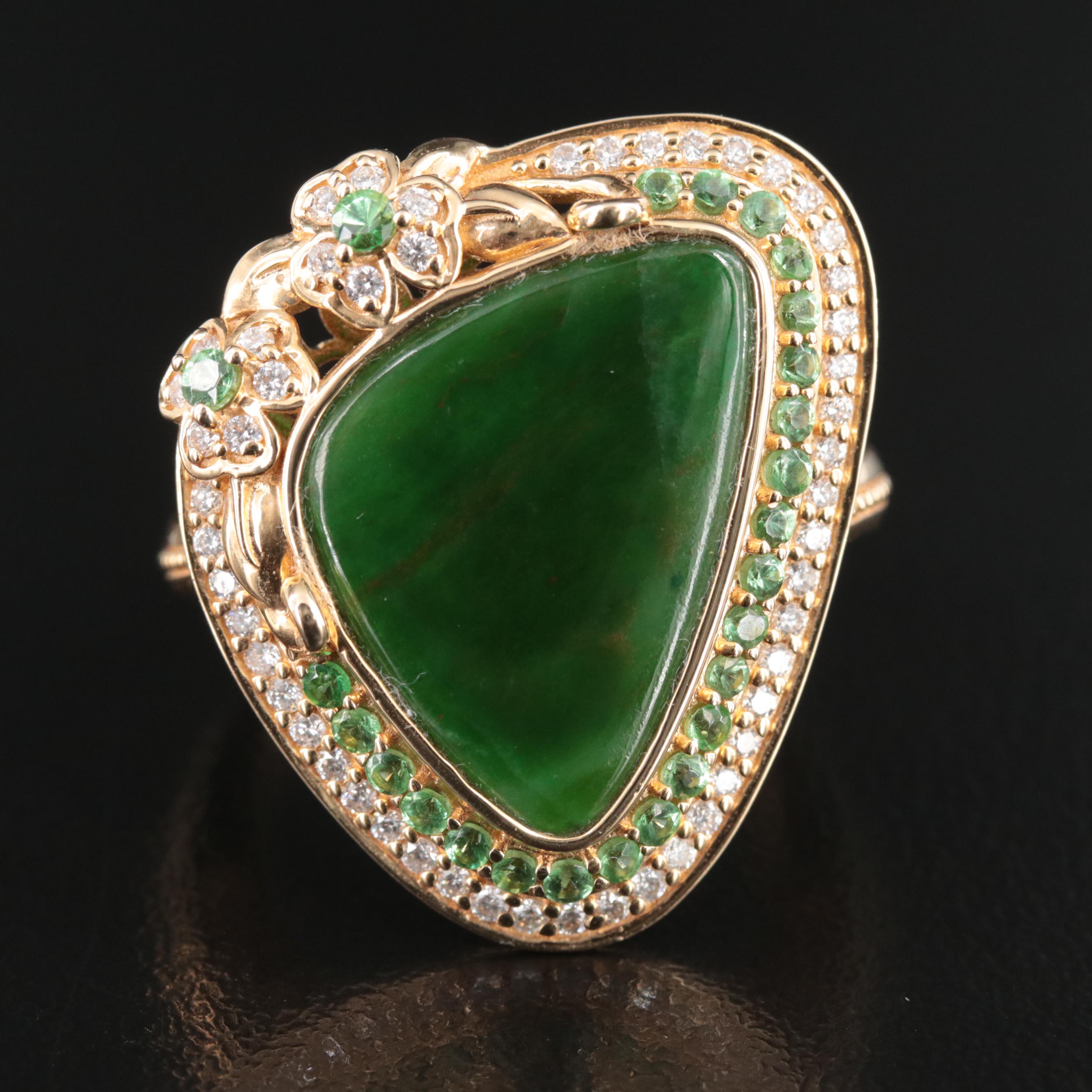 Chromia 18K Jadeite, Tsavorite and Diamond Ring with Clover Accents | EBTH