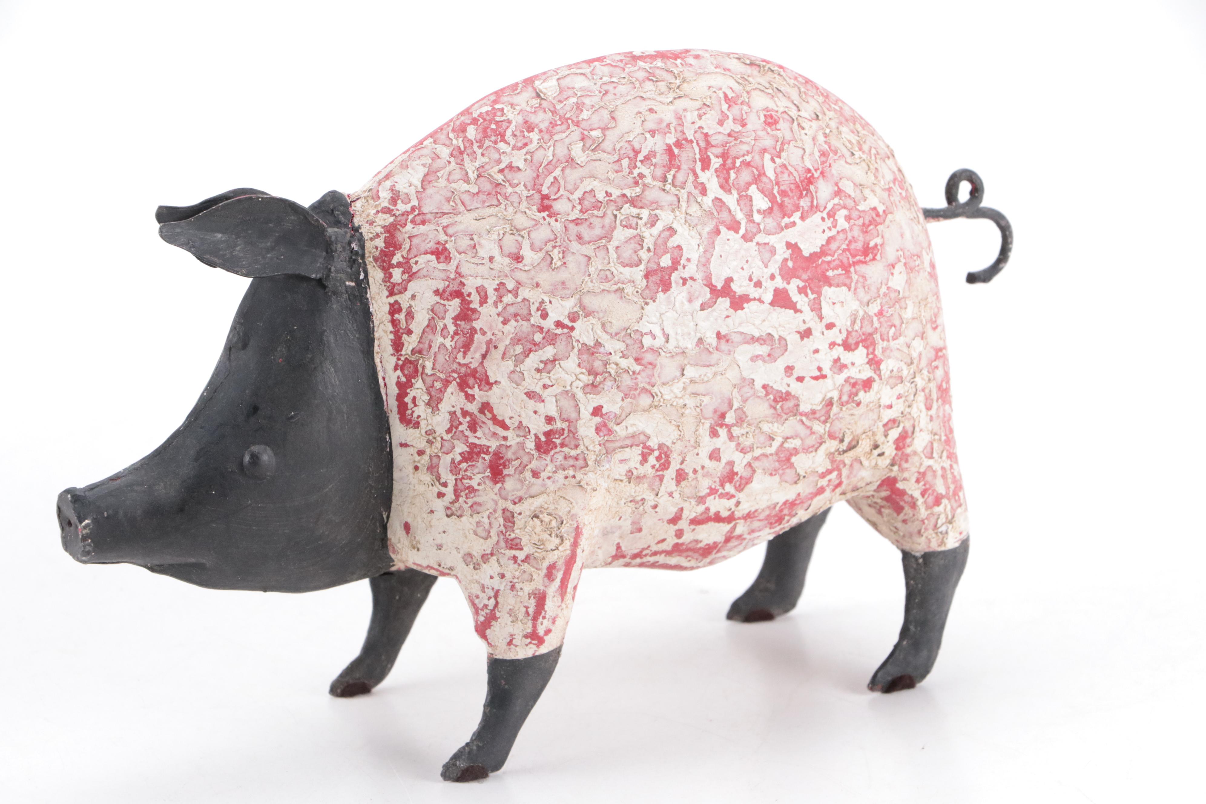 American Folk Art Style Pig Prints After Warren Kimble With Figurine | EBTH