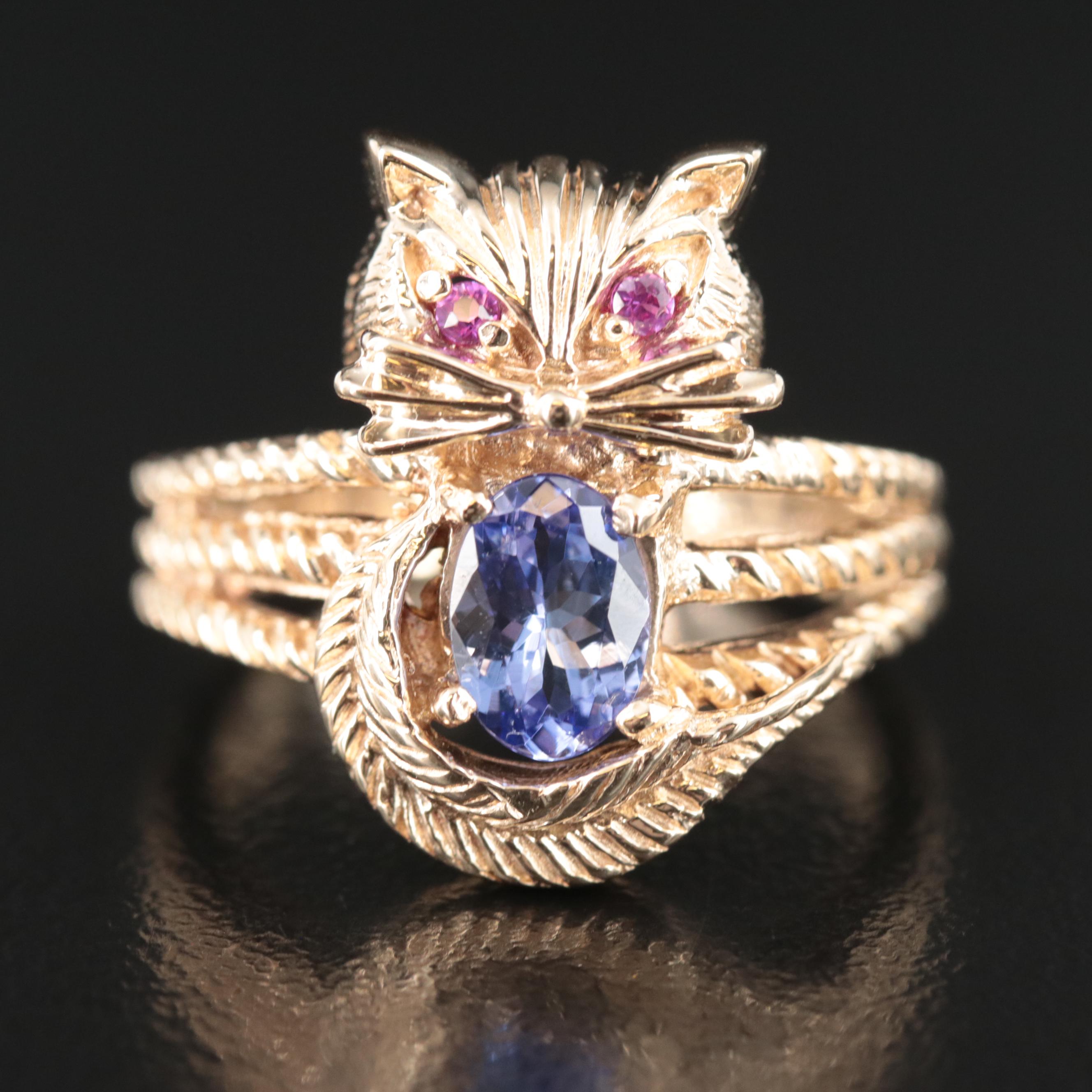 10K Tanzanite and Ruby Cat Ring | EBTH