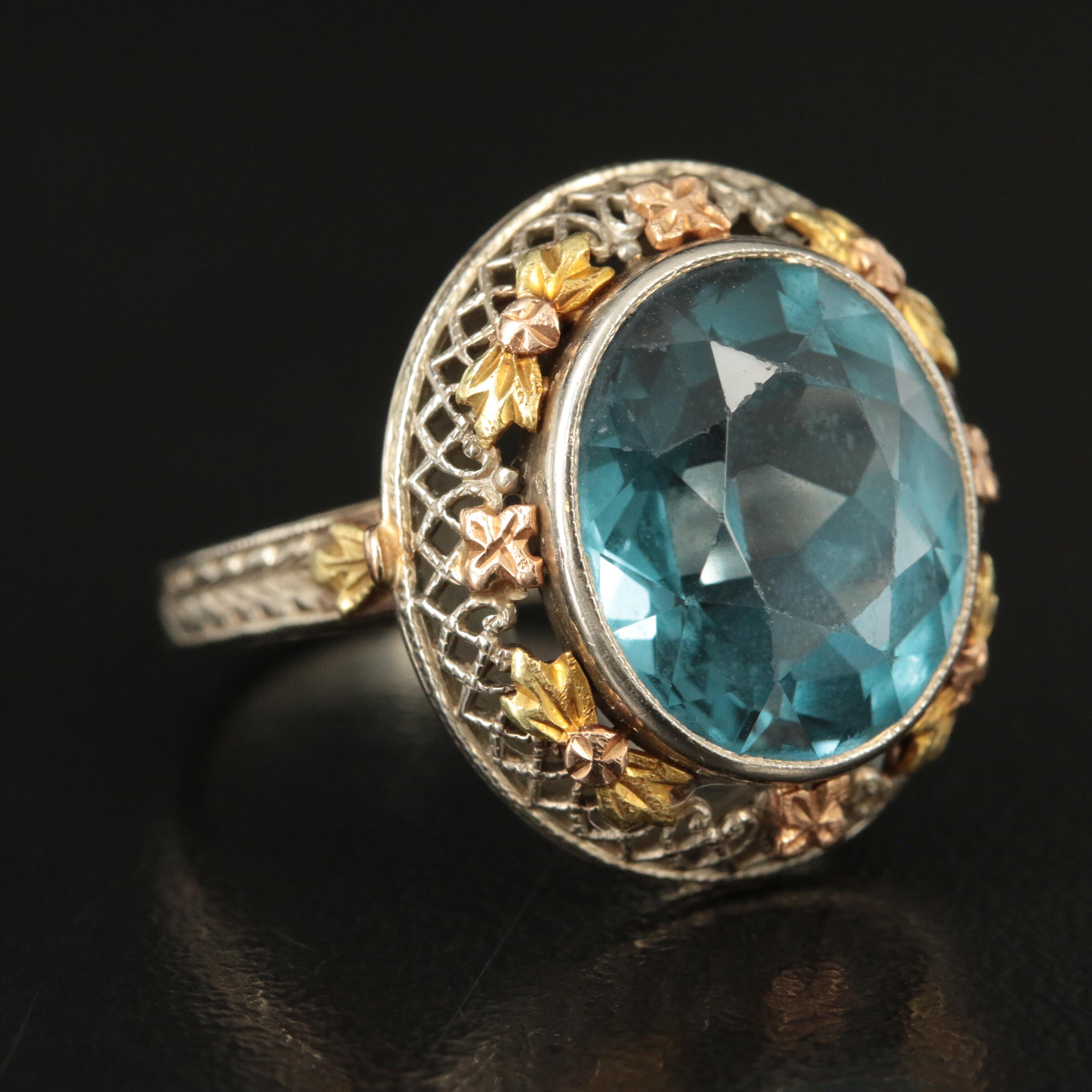 Mohel-Roseart 14K Spinel Ring in a Tri-Color Flower and Lattice Setting ...