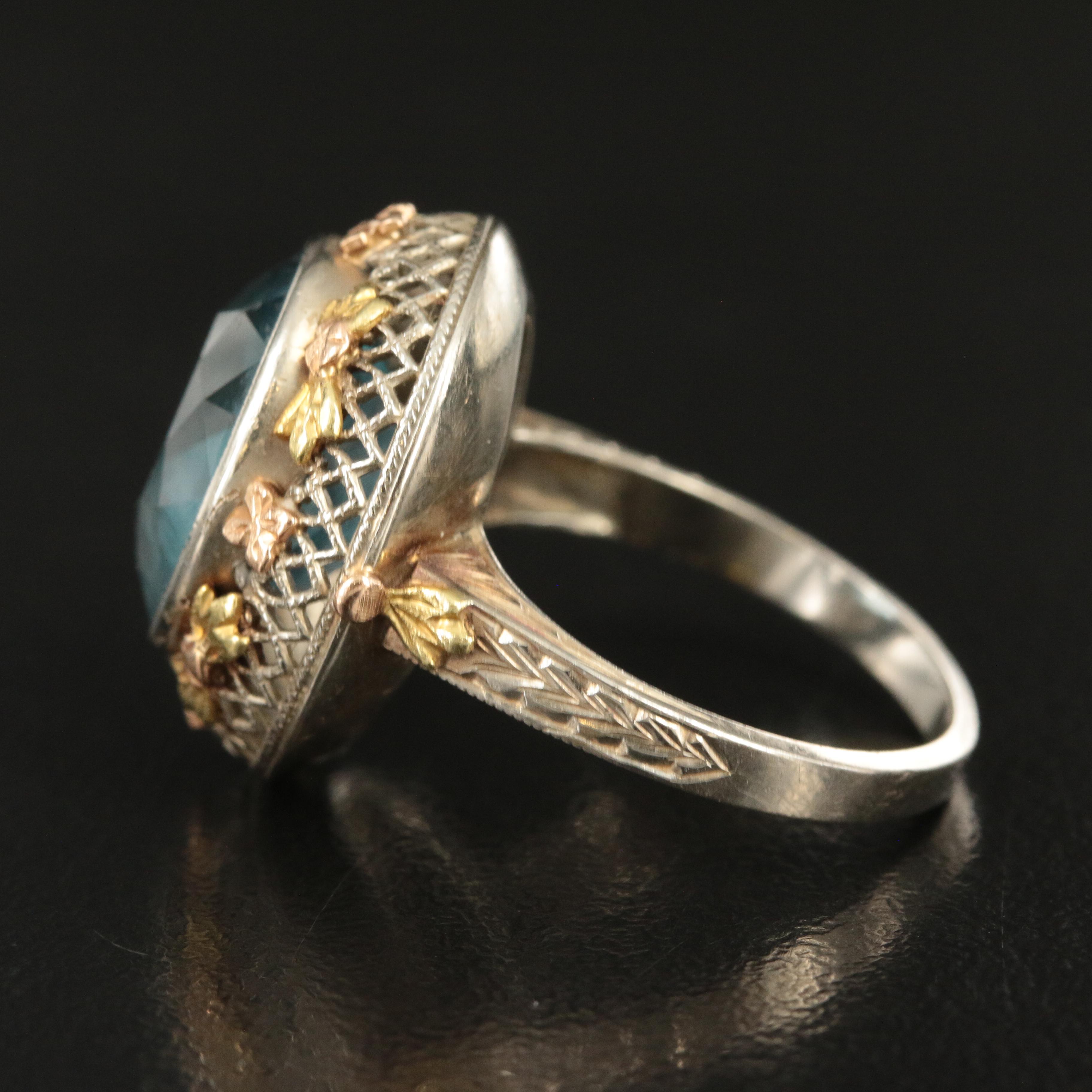 Mohel-Roseart 14K Spinel Ring in a Tri-Color Flower and Lattice Setting ...