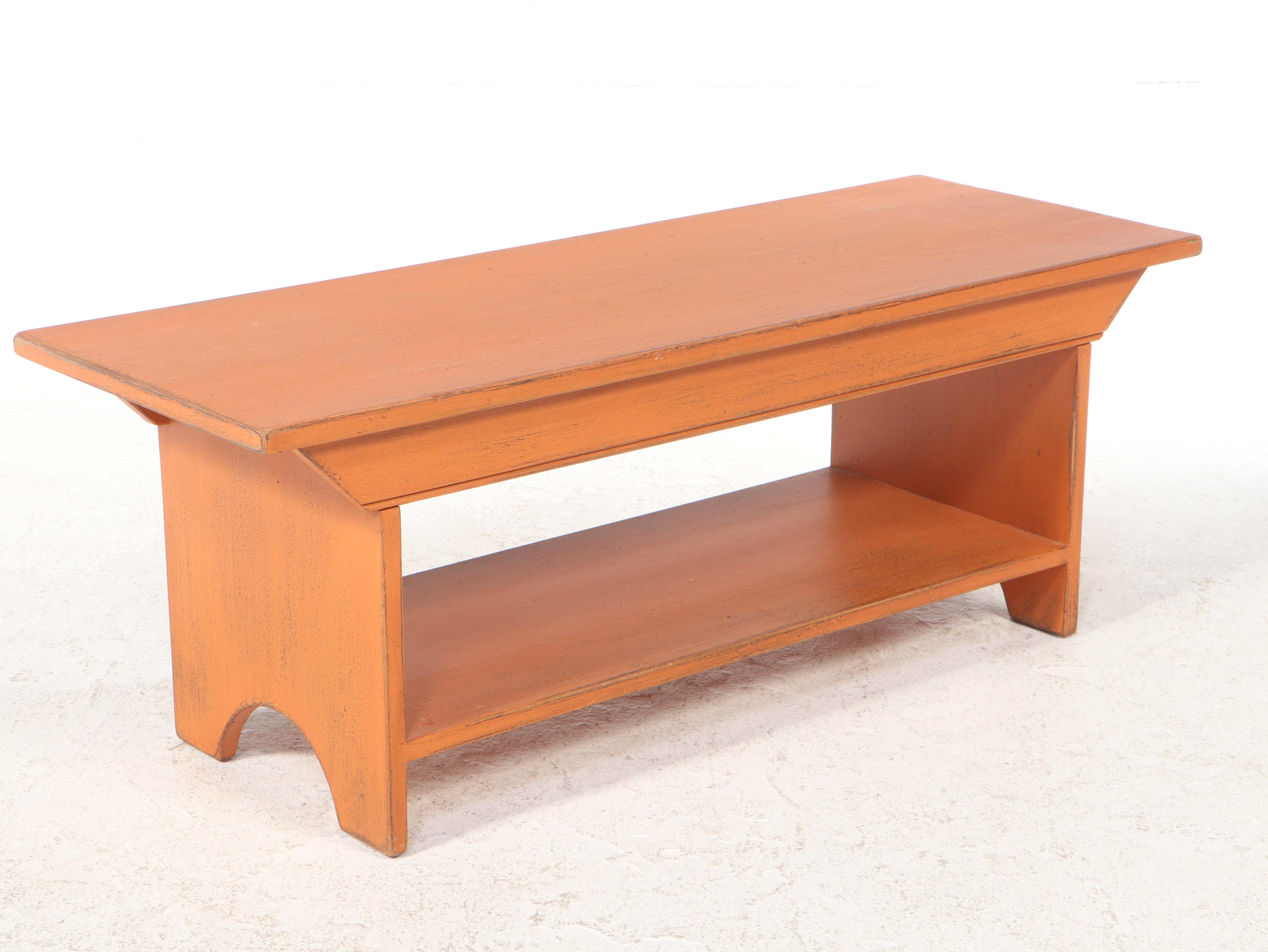 American Primitive Style Painted Bootjack Bench/Coffee Table | EBTH