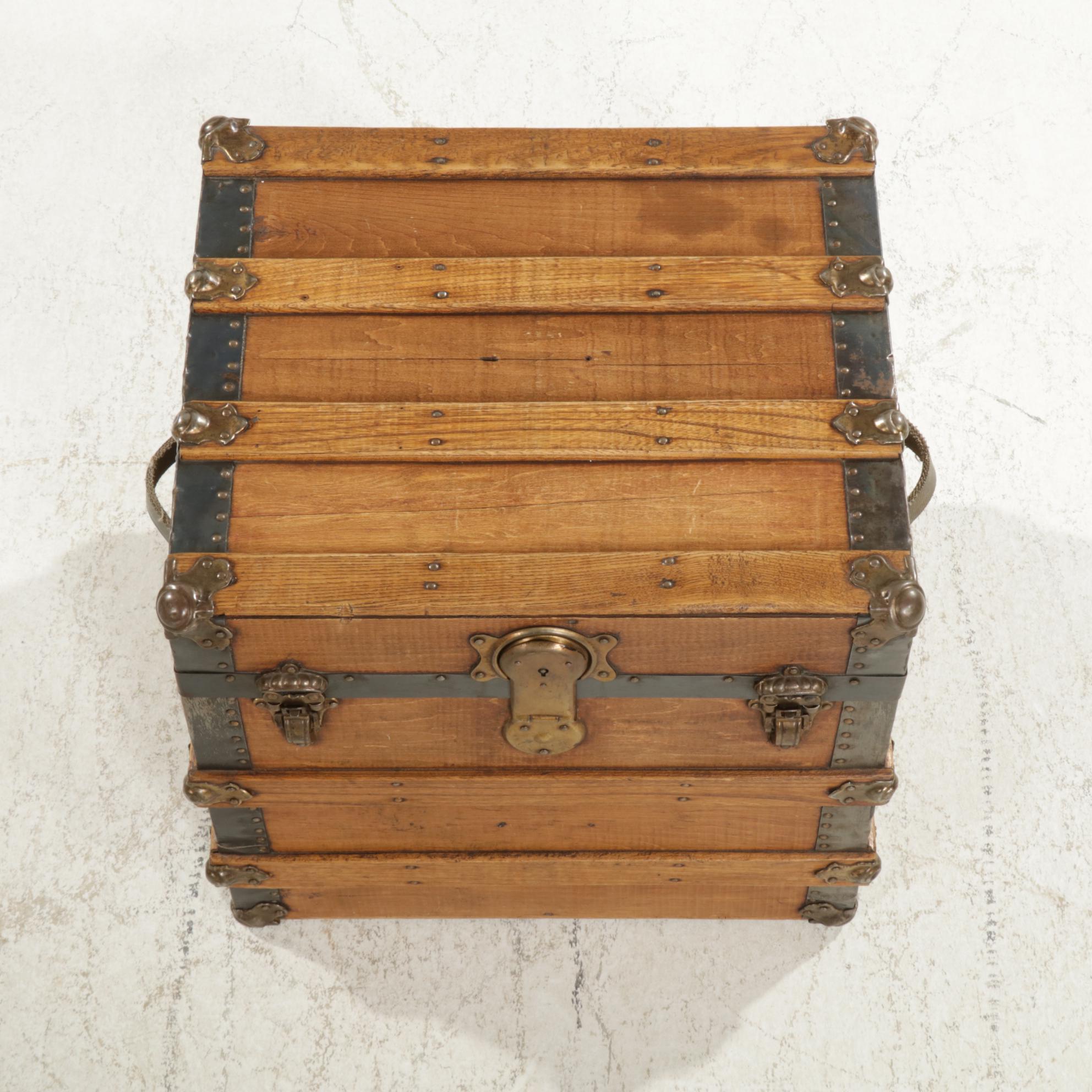 Late Victorian Metal-Bound Oak and Pine Flat-Top Half Trunk | EBTH