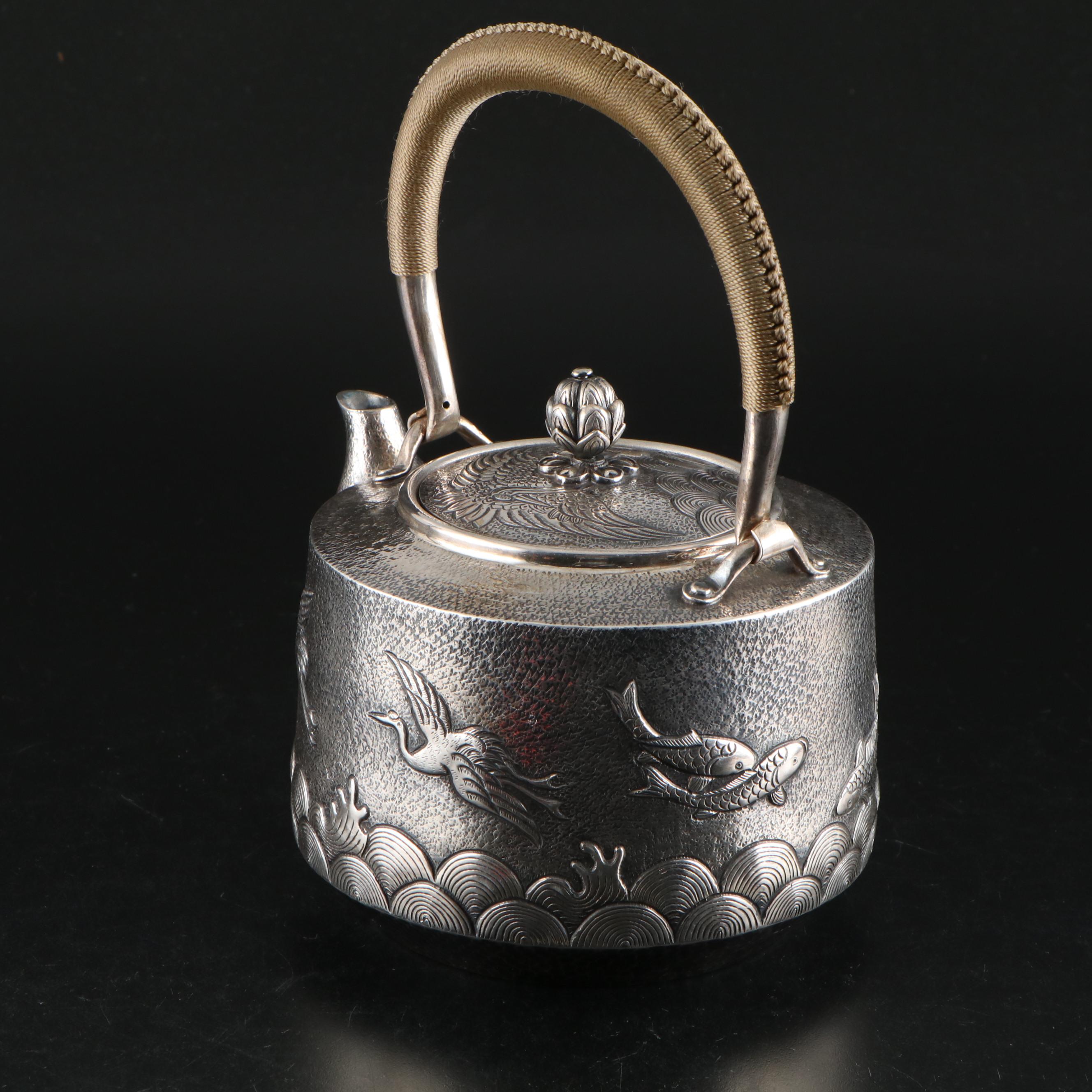 East Asian Sterling Silver Tea Kettle with Koi Fish Motif | Everything ...