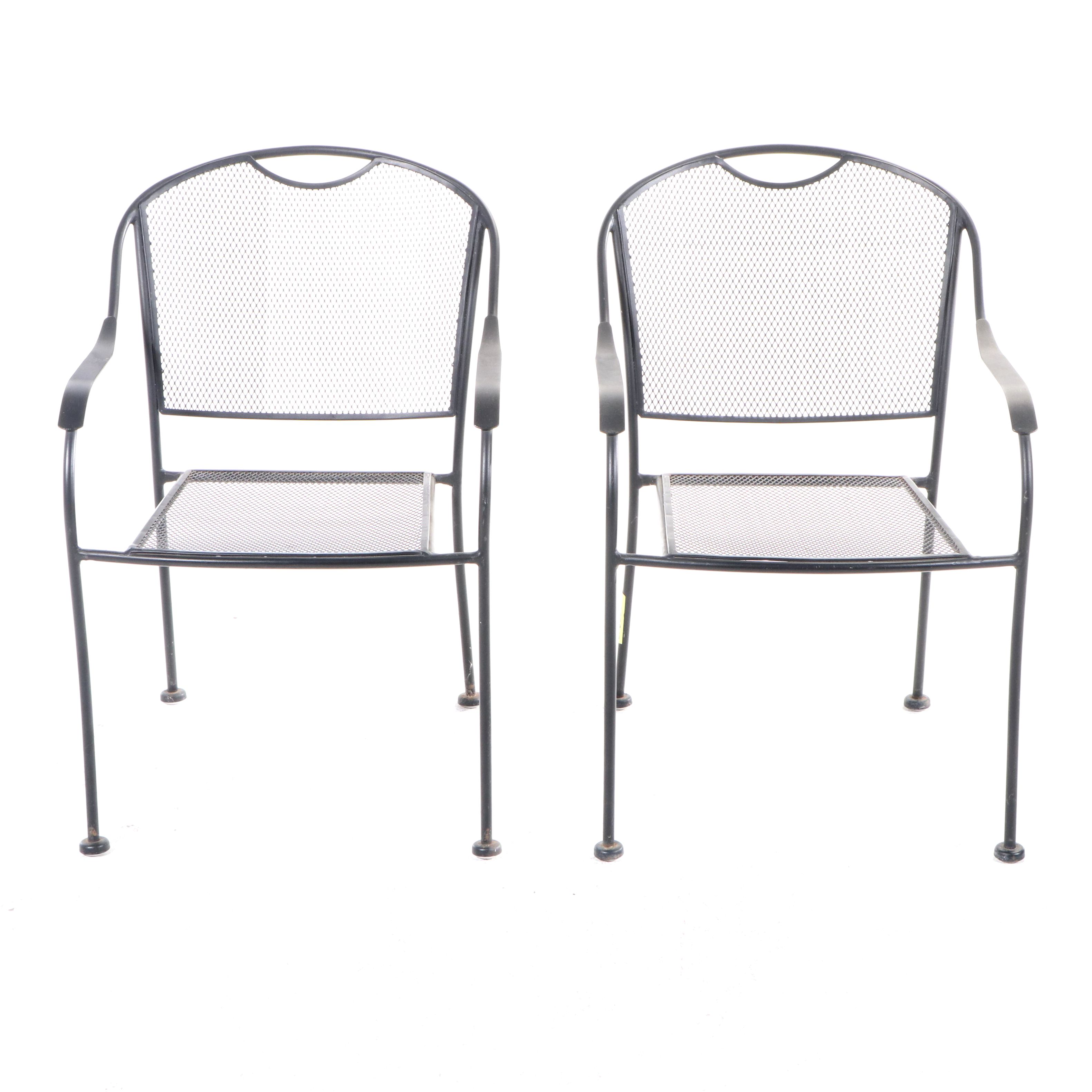 Pair of Powder-Coated Metal and Wire Mesh Patio Armchairs | EBTH