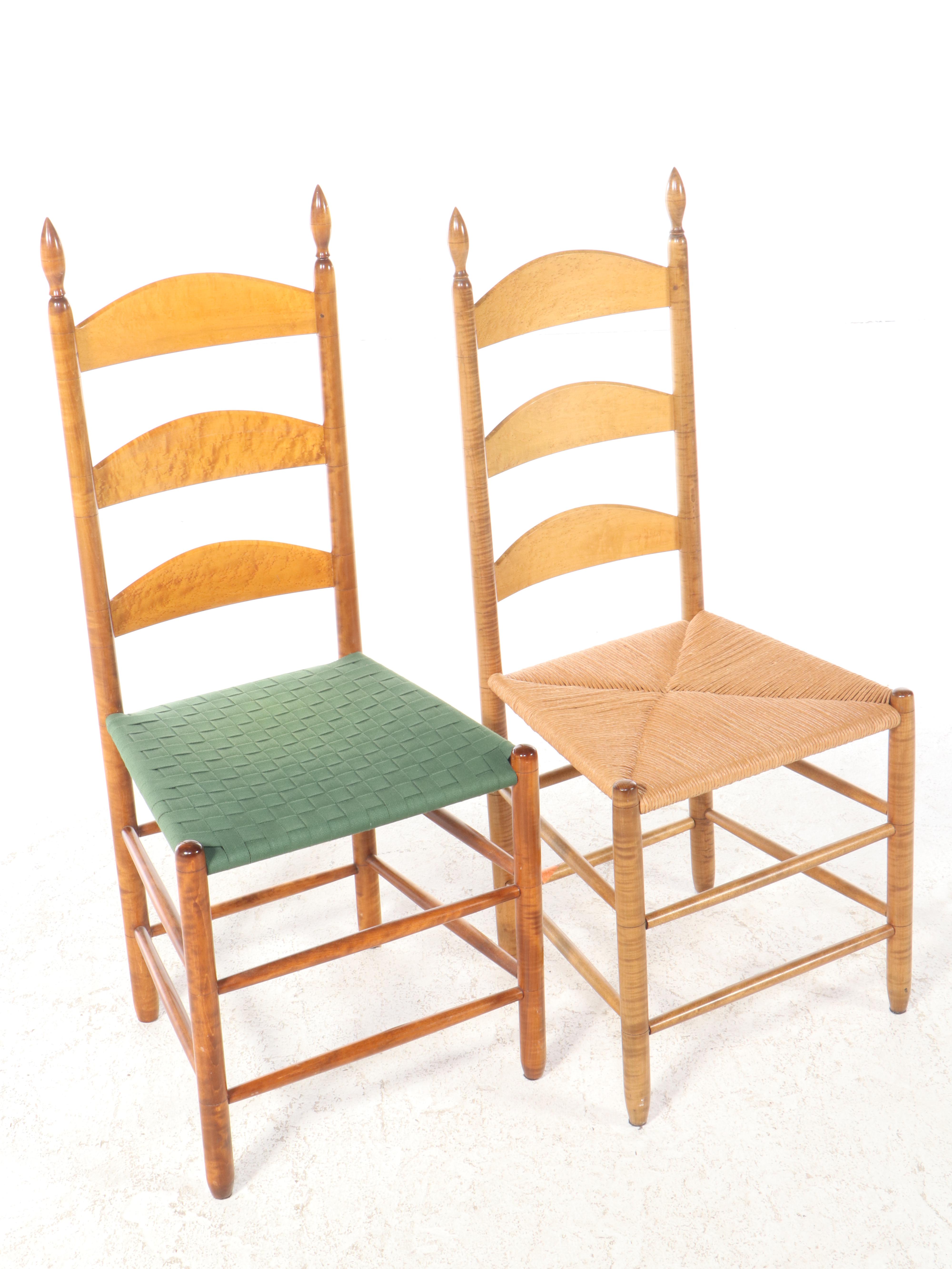 Six Shaker Style Tiger and Bird's-Eye Maple Side Chairs, Incl. McGuire ...