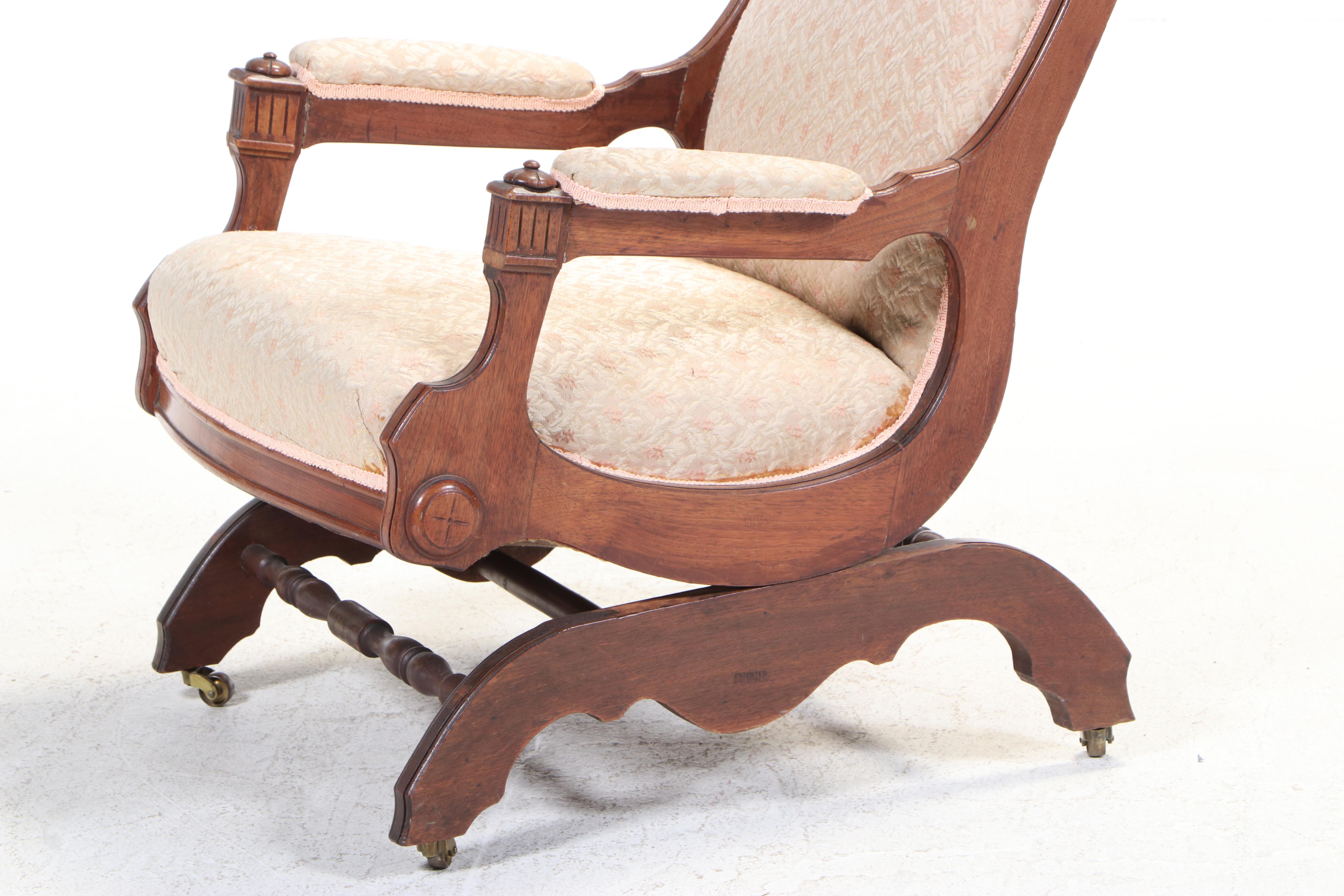 Victorian Walnut and Burl Walnut Platform Rocker, Late 19th Century | EBTH