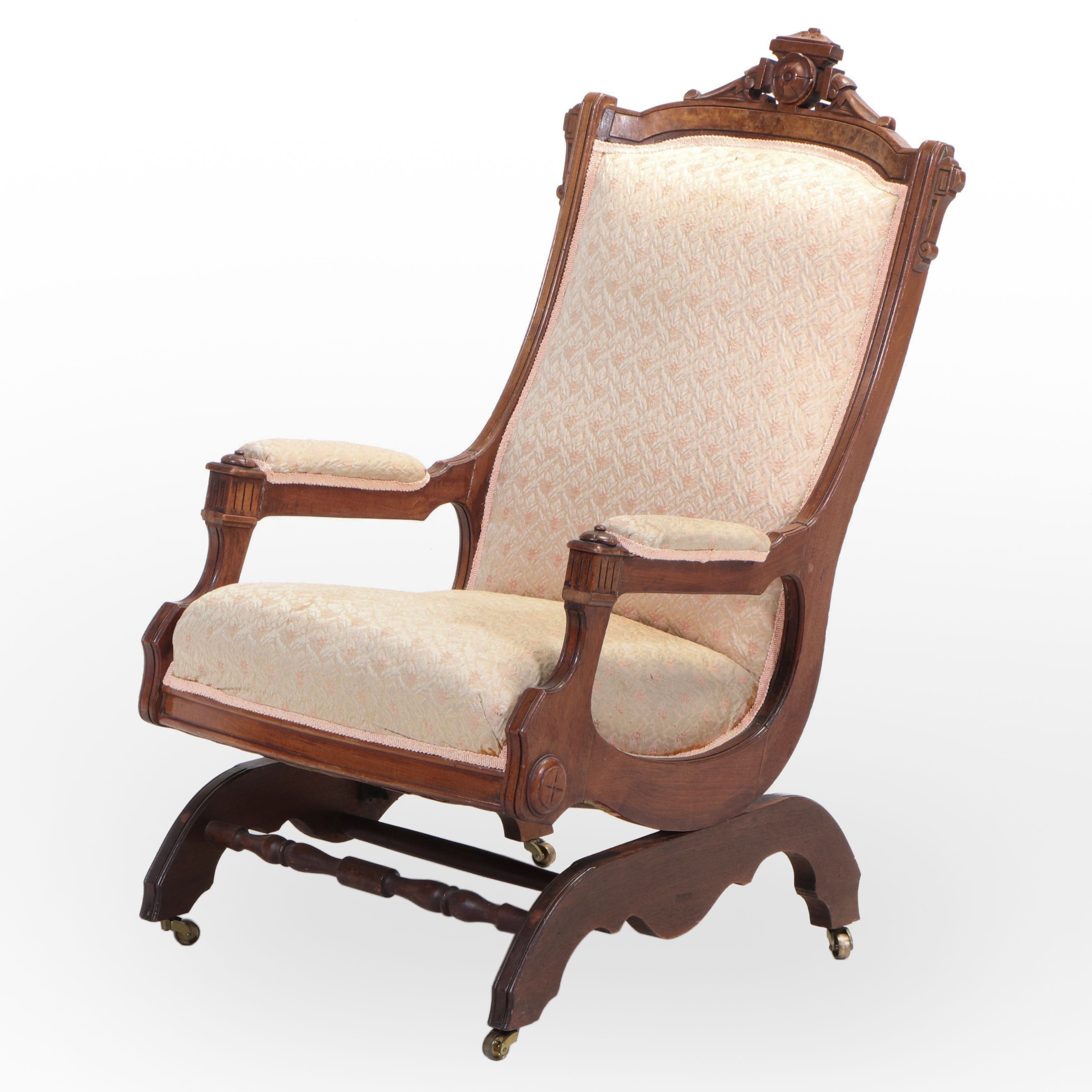 Victorian Walnut and Burl Walnut Platform Rocker, Late 19th Century | EBTH