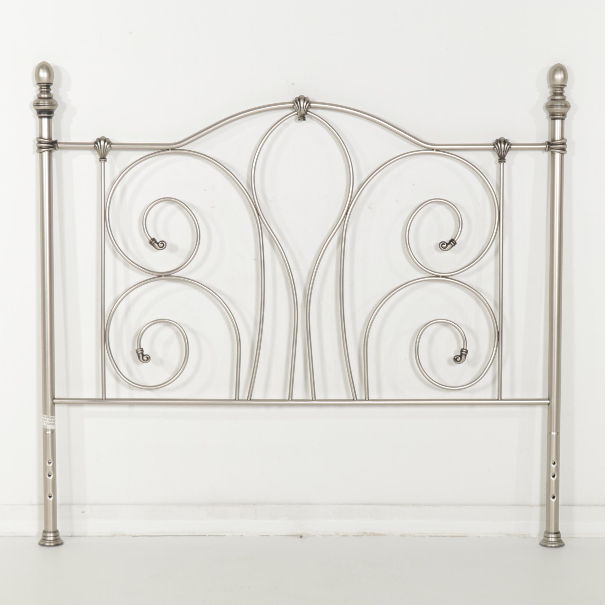 Victorian Style Pewter-Finished Scrolled Metal Queen Size Headboard | EBTH