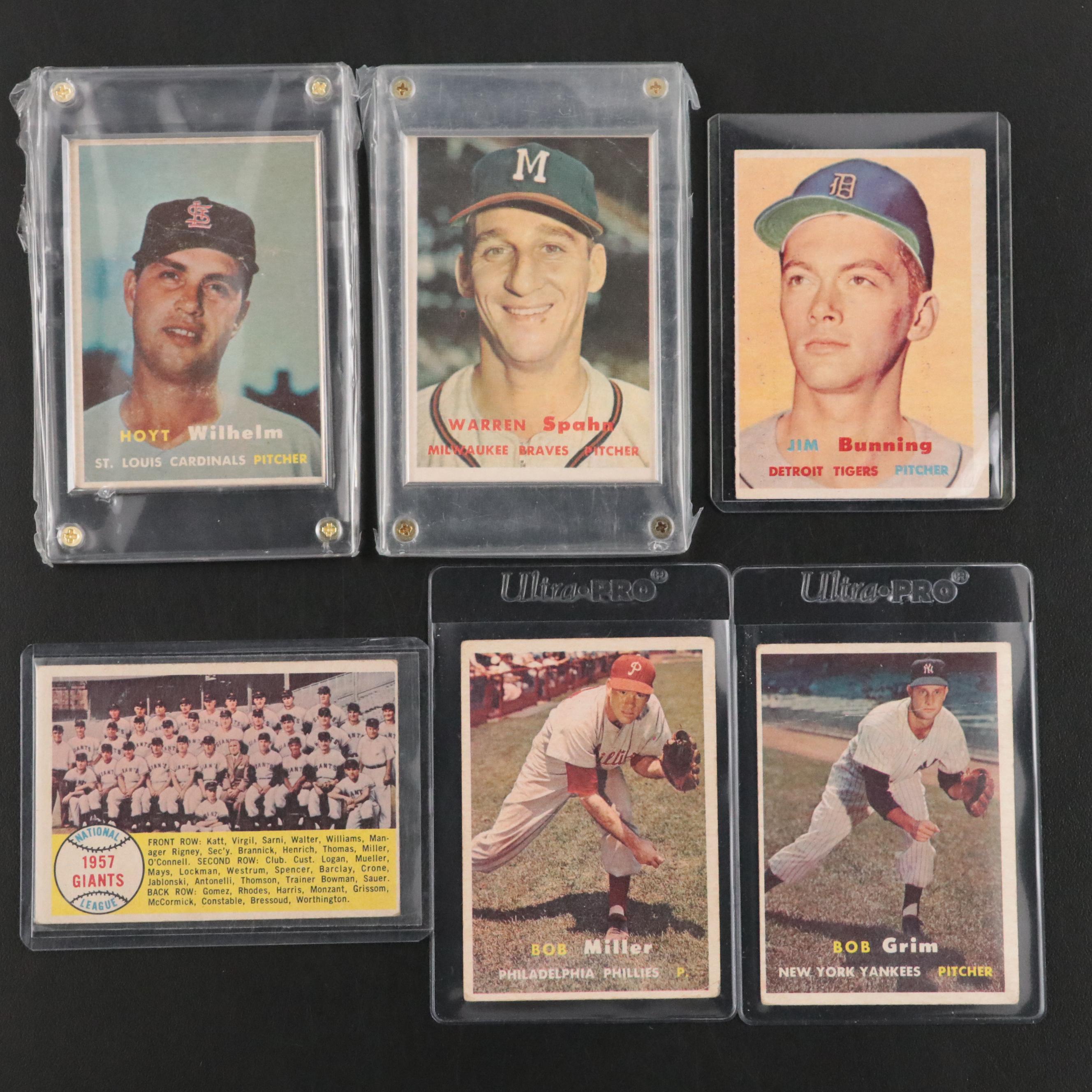 1957 Topps Baseball Cards Featuring Jim Bunning Rookie, Warren Spahn ...