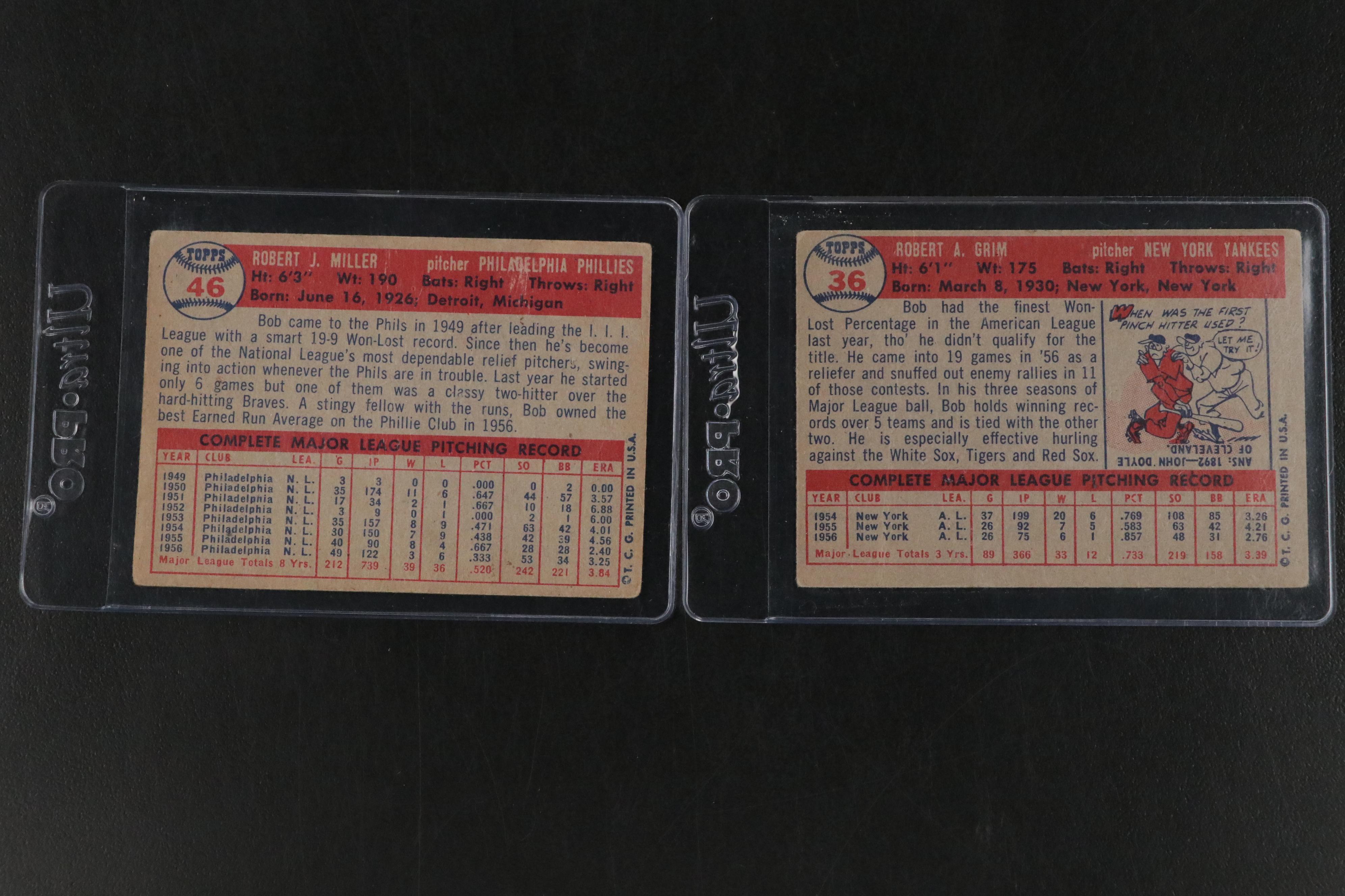 1957 Topps Baseball Cards Featuring Jim Bunning Rookie, Warren Spahn ...