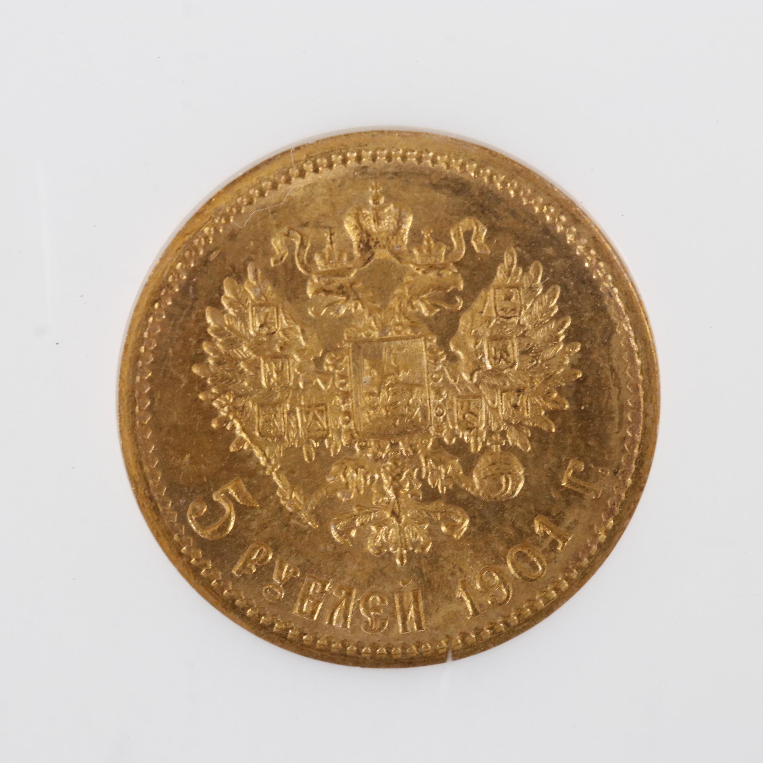 NGC Graded MS66 1901 Russian Five Roubles Gold Coin | EBTH