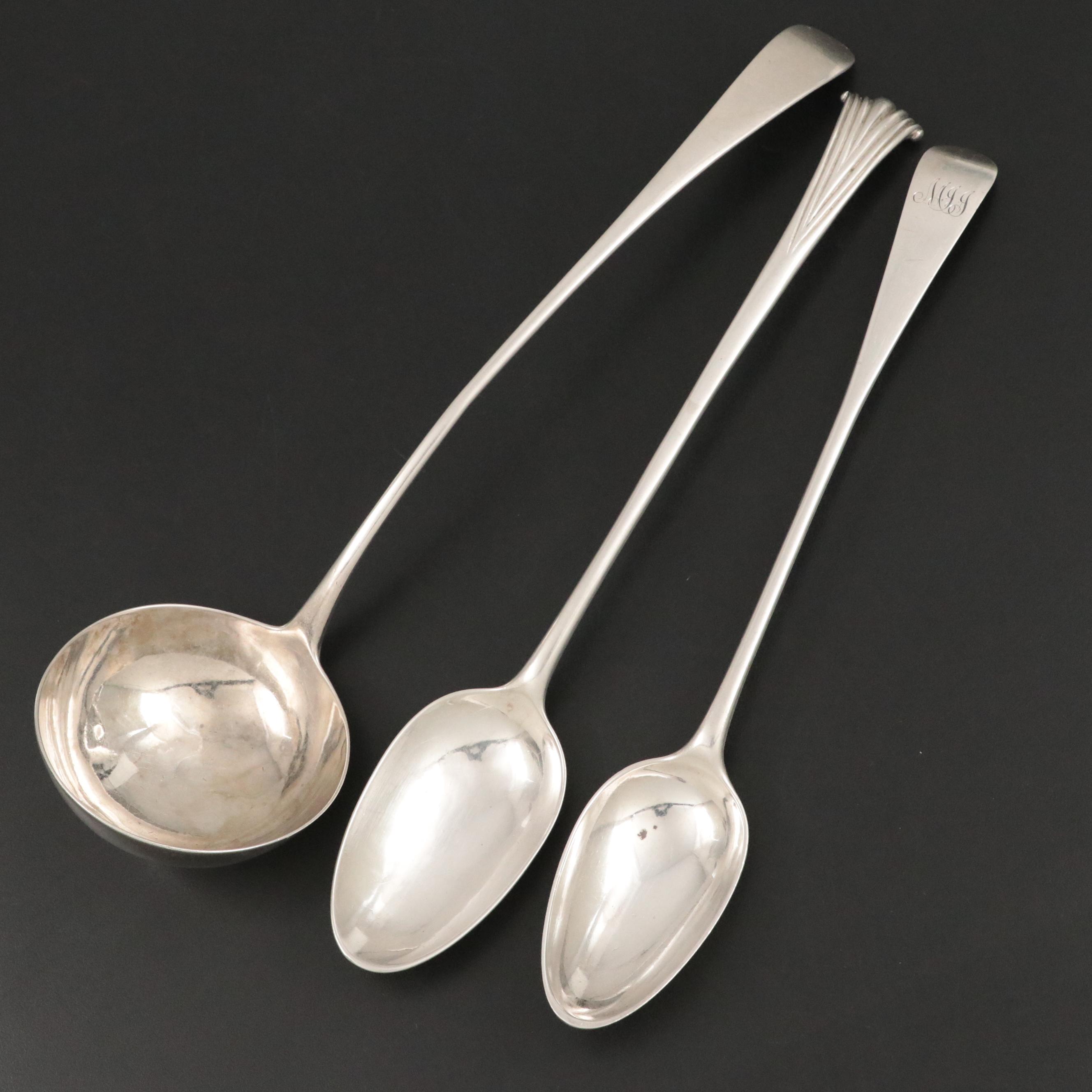 English Sterling Silver Ladle and Serving Spoons, 18th Century | EBTH