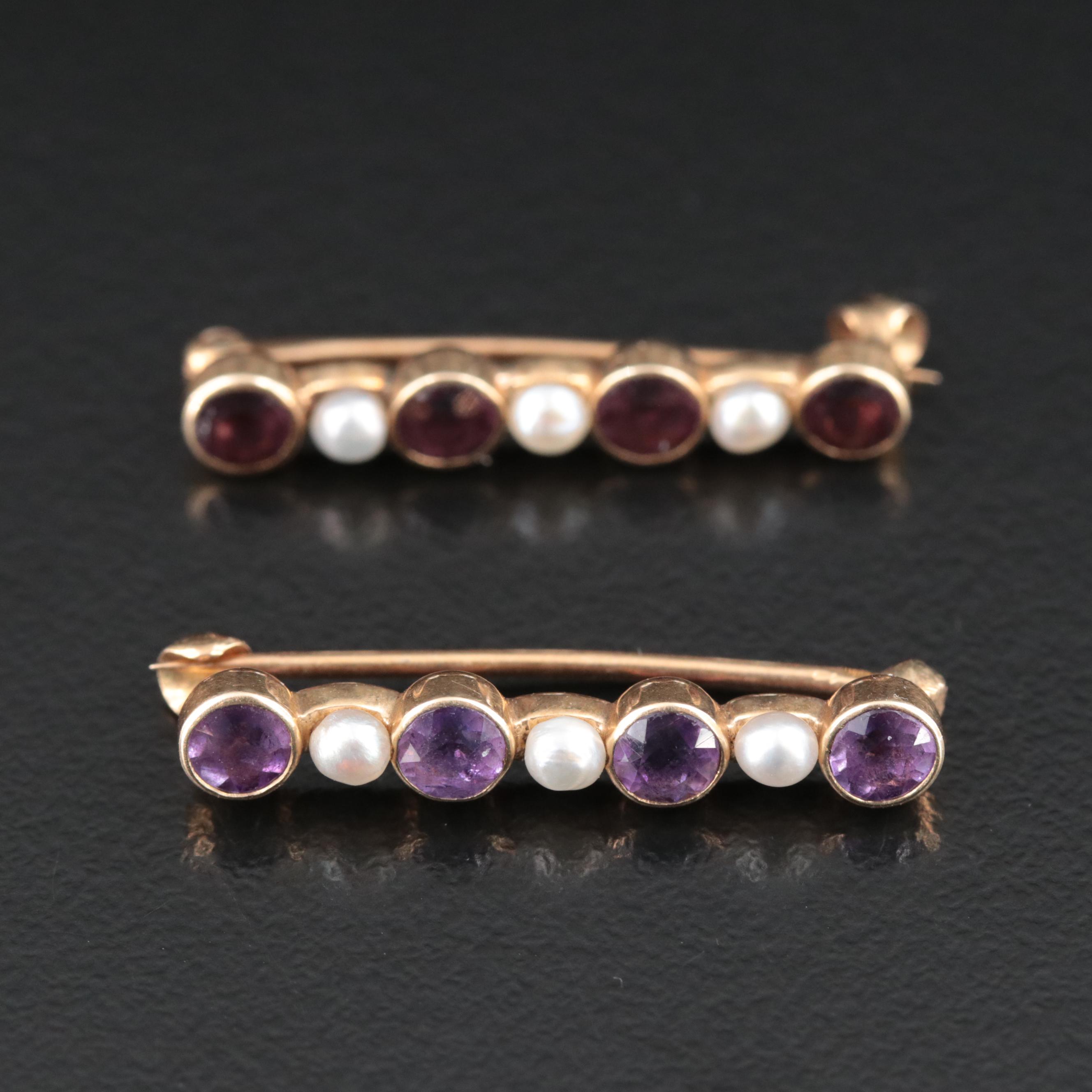 Antique 14K Amethyst and Pearl Lingerie Pins | EBTH