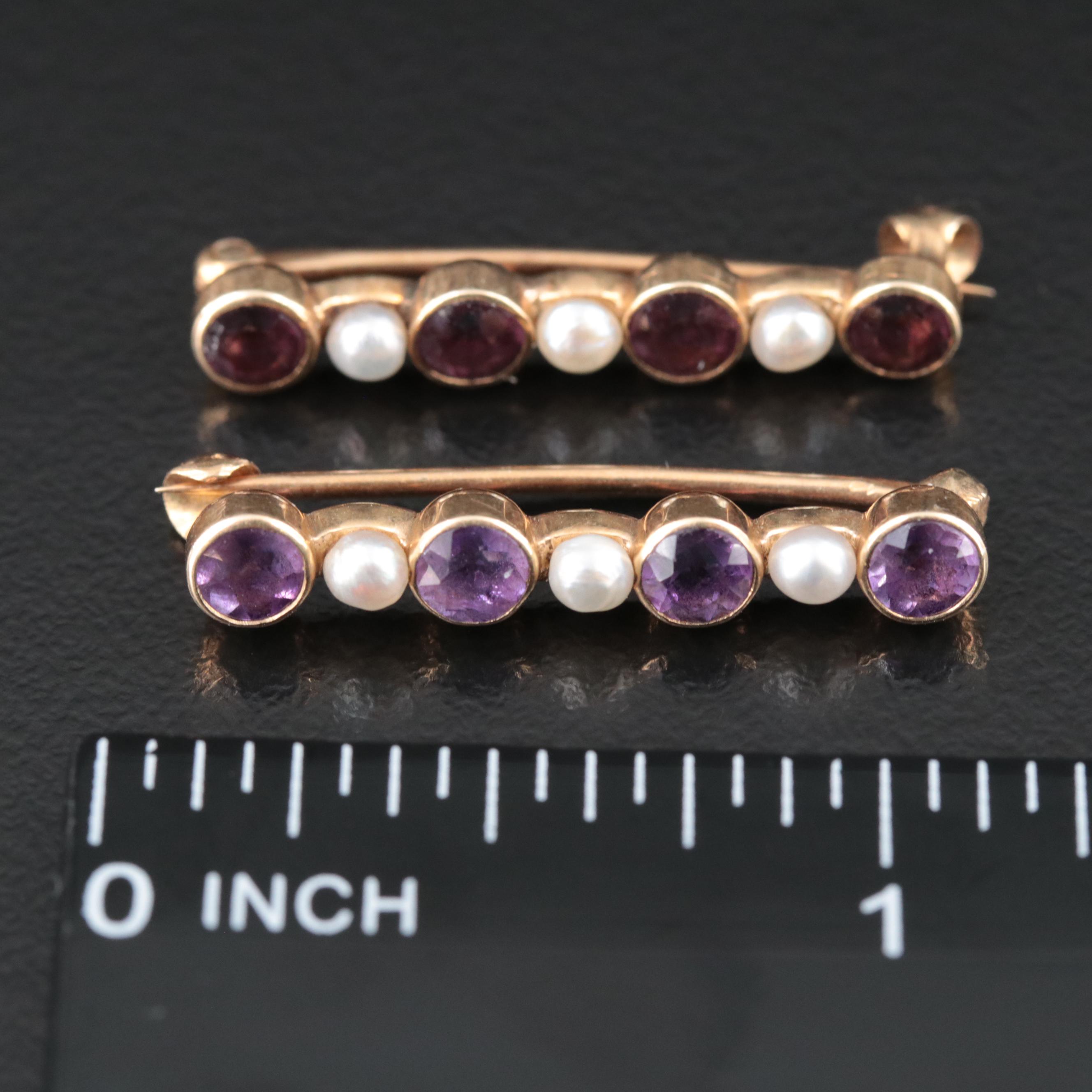 Antique 14K Amethyst and Pearl Lingerie Pins | EBTH