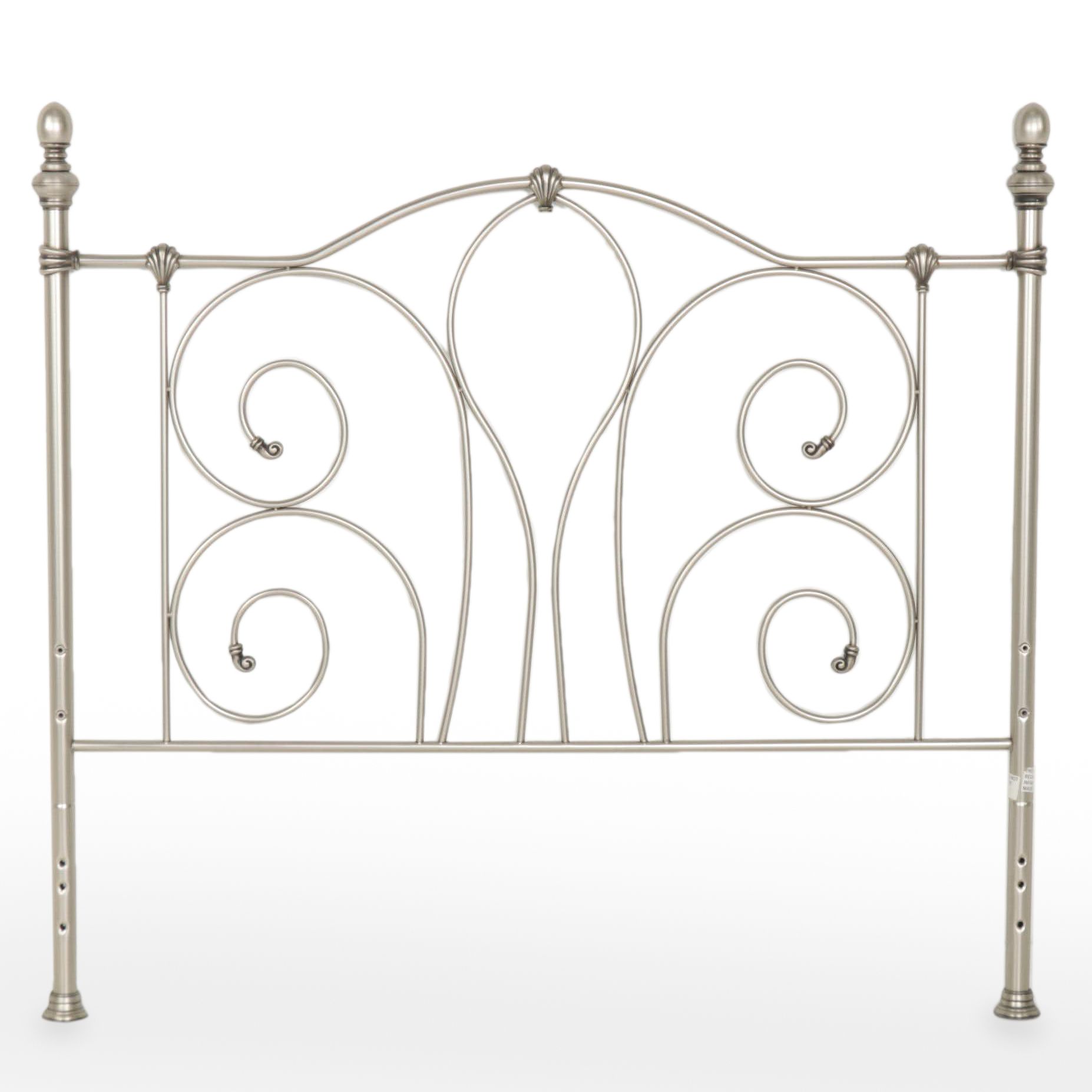 Victorian Style Pewter-Finished Scrolled Metal Queen Size Headboard | EBTH