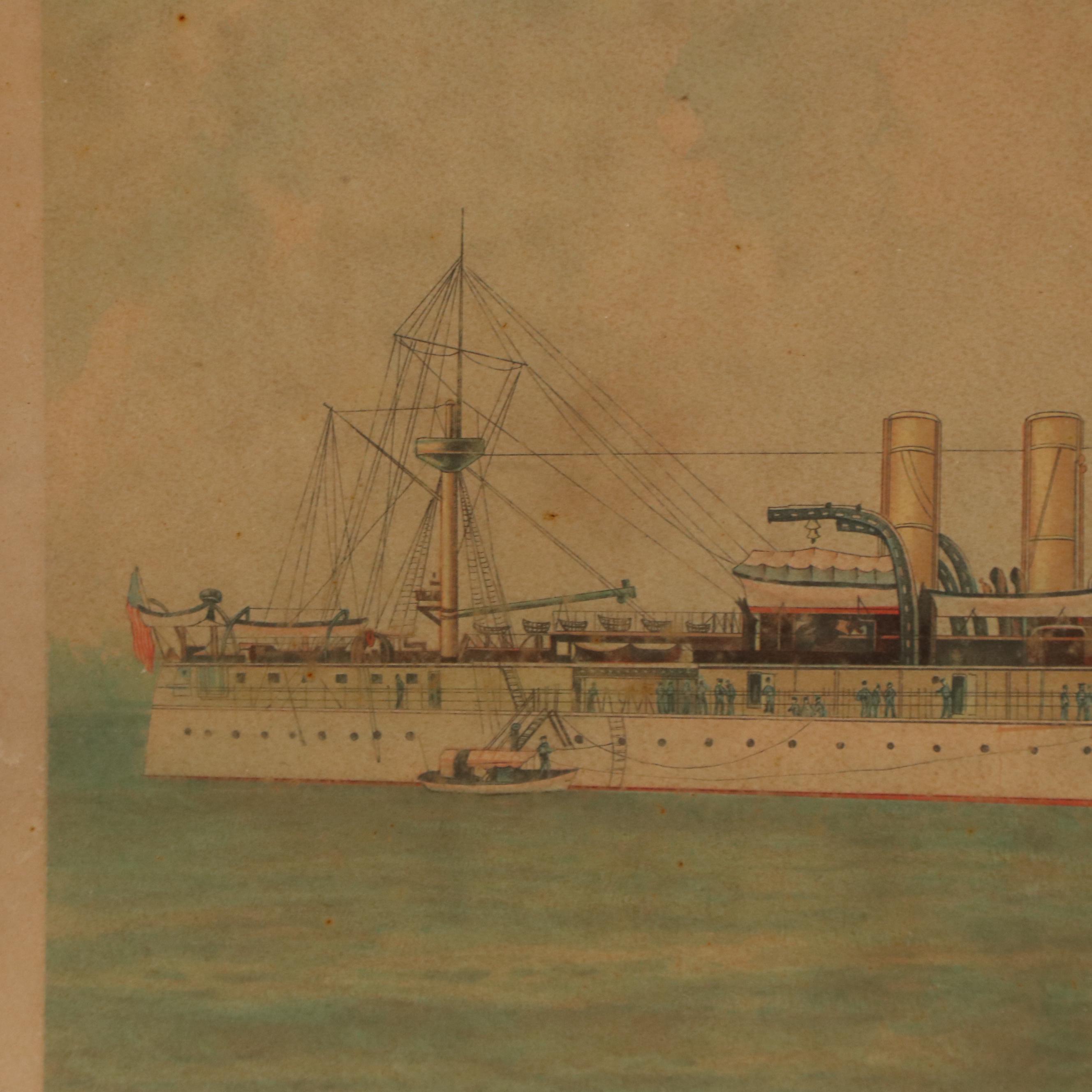 Color Lithograph of United States Battleship Maine, Destroyed in Havana ...