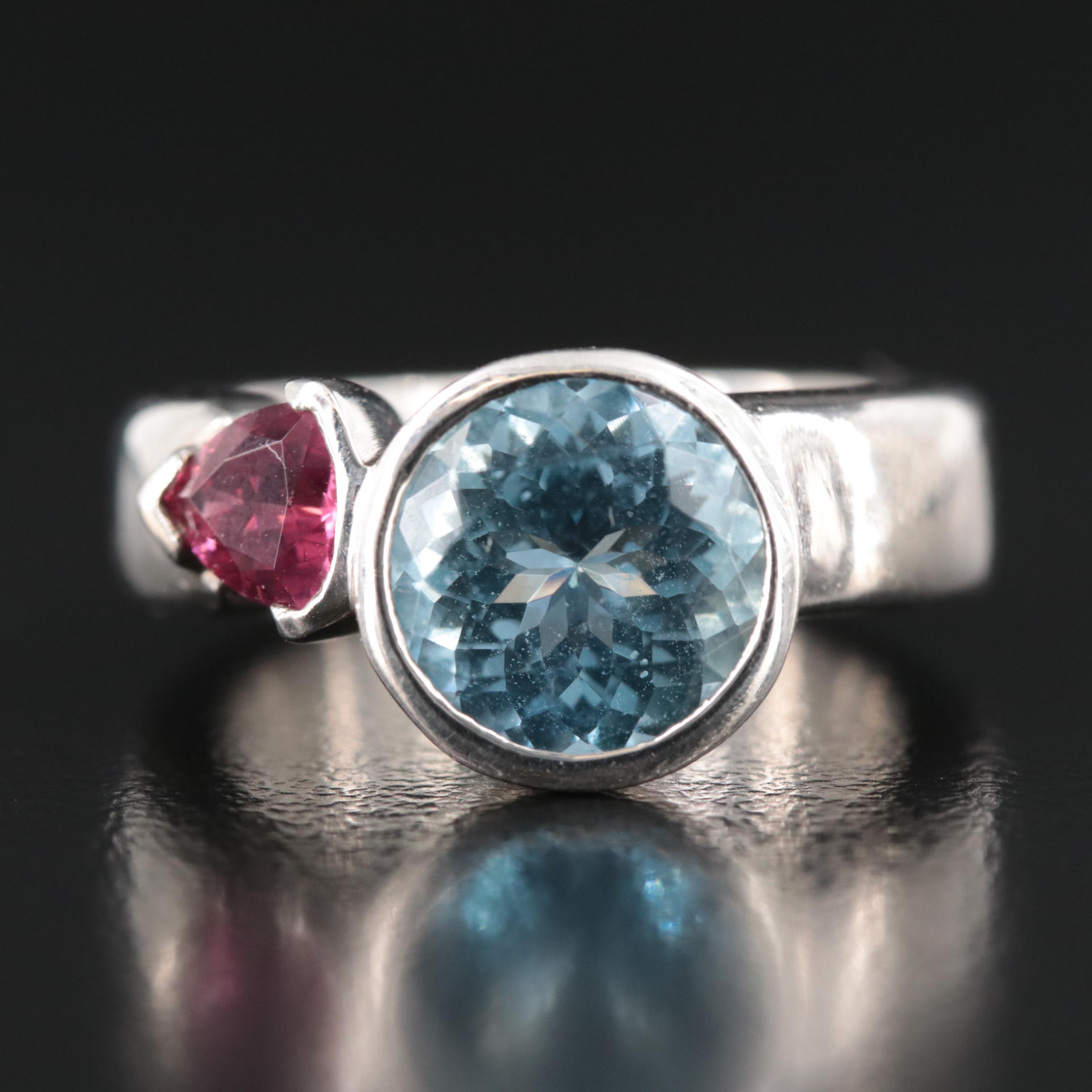 Palladium Aquamarine and Ruby Ring | EBTH