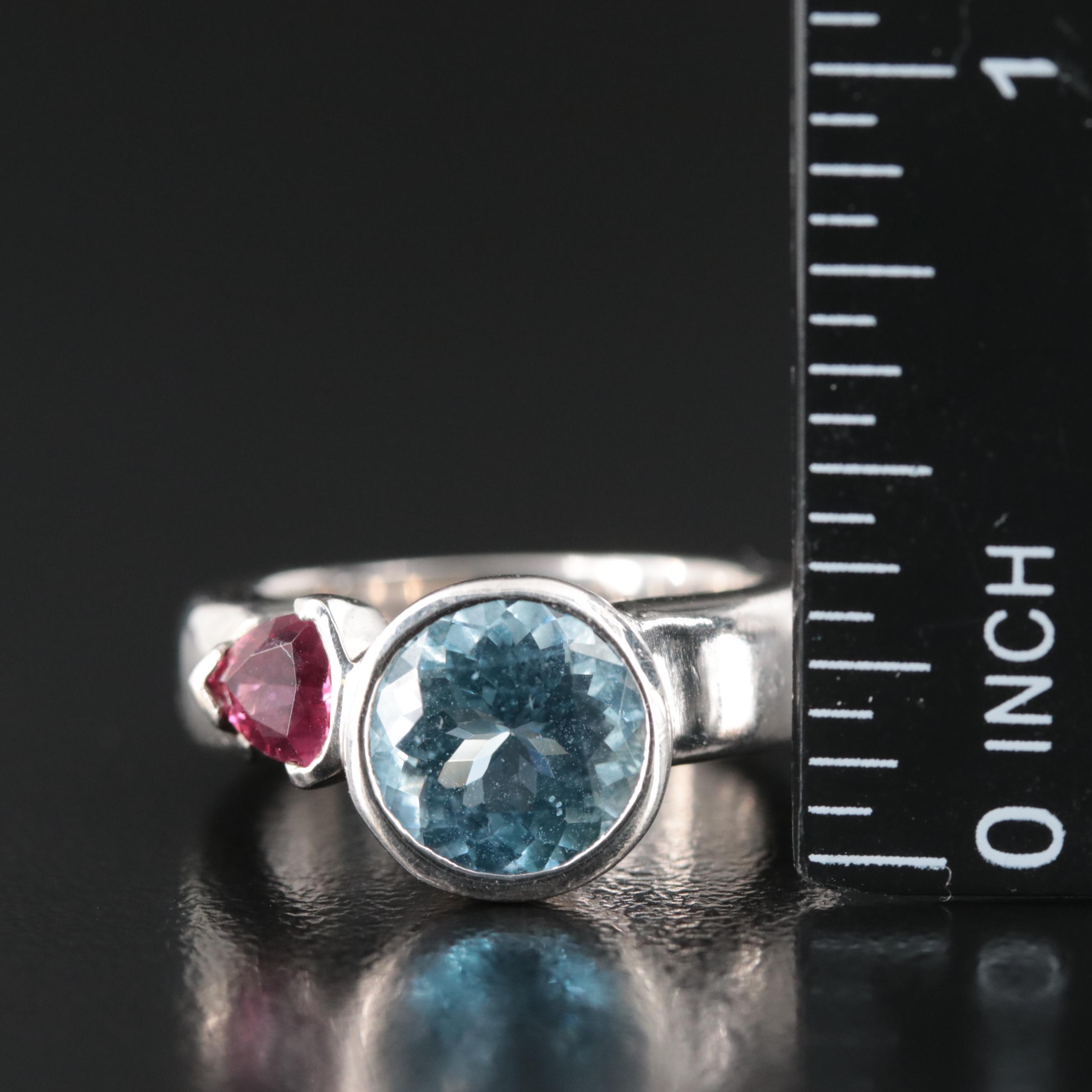 Palladium Aquamarine and Ruby Ring | EBTH
