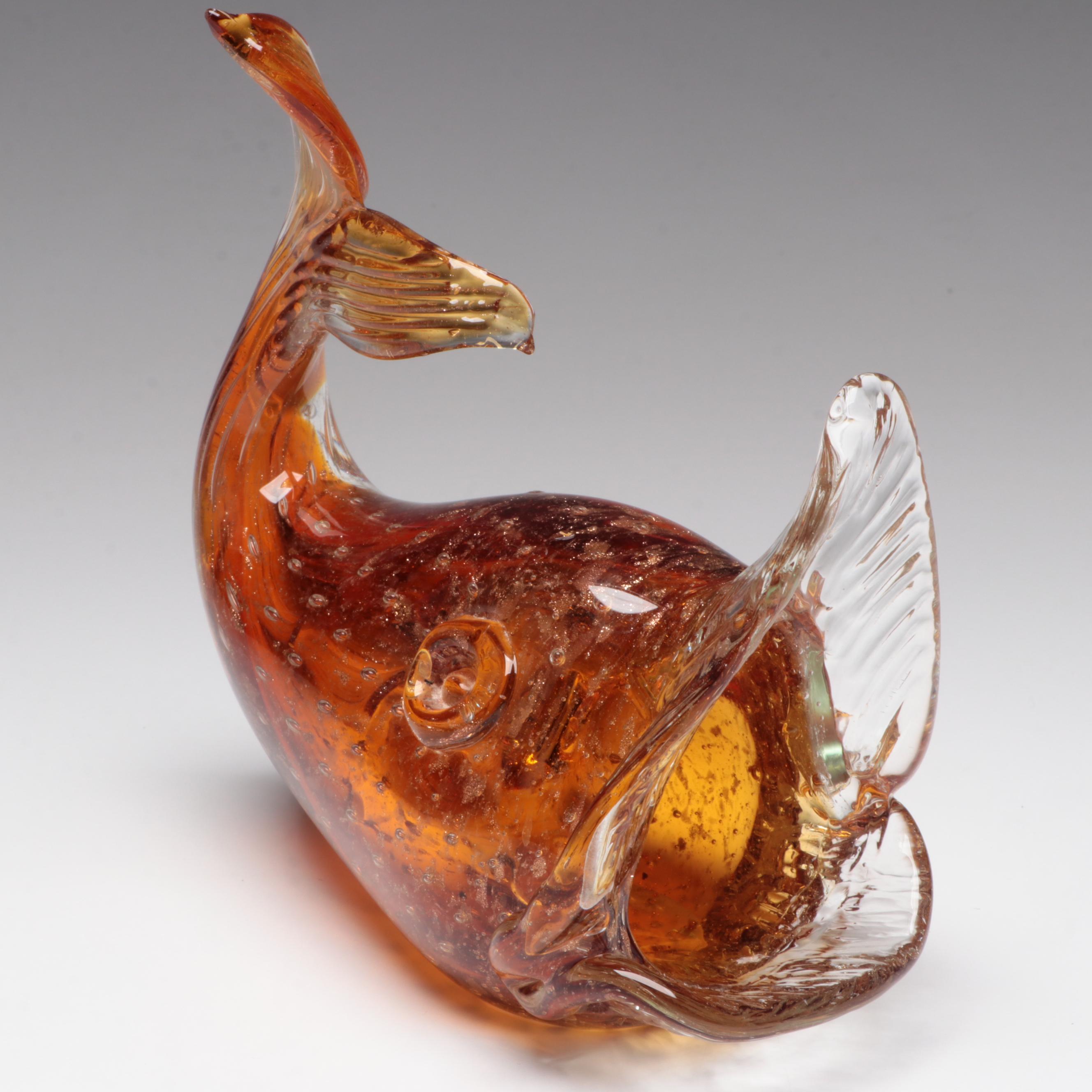 Baccarat Crystal Bear and Blown Glass Fish Figurine | EBTH