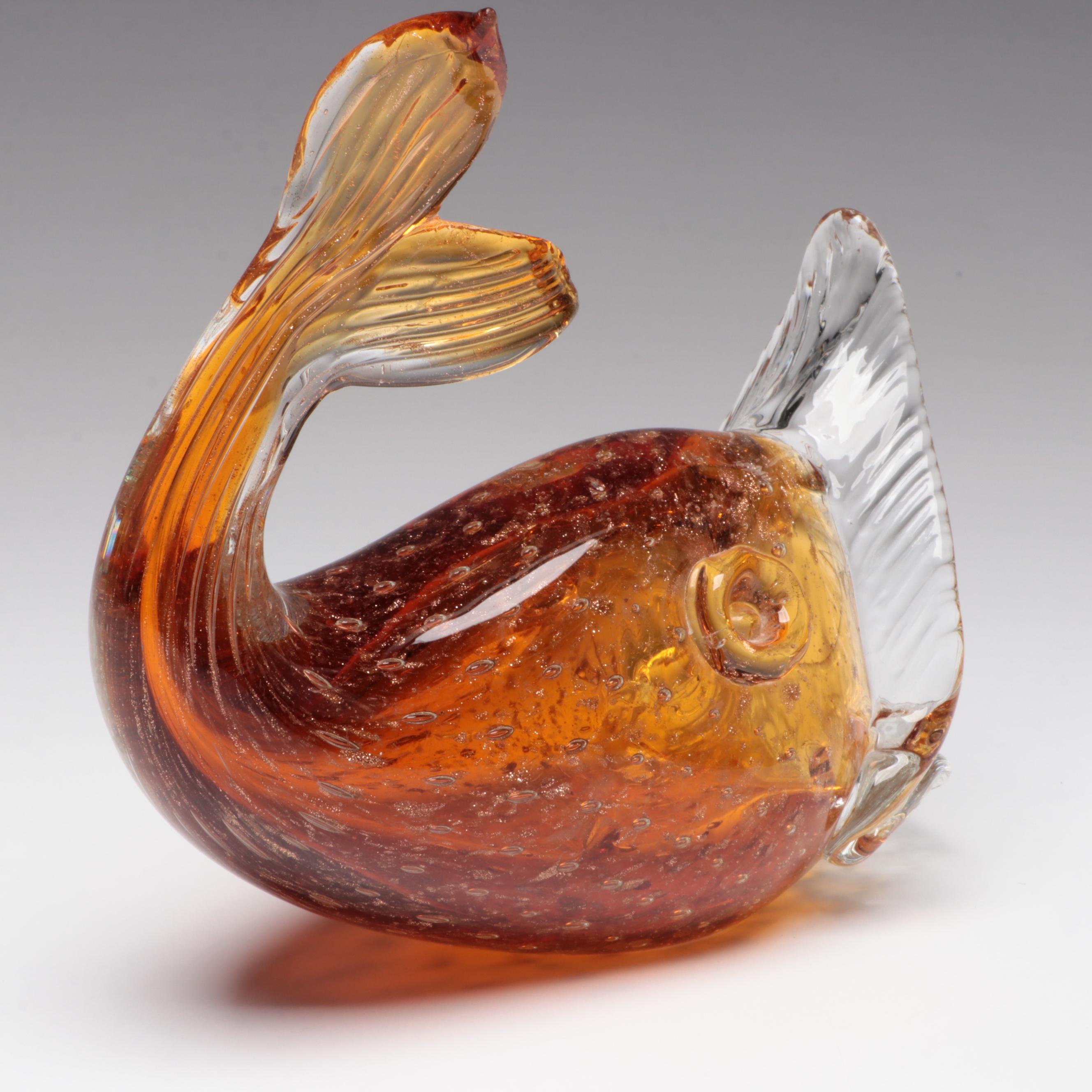Baccarat Crystal Bear and Blown Glass Fish Figurine | EBTH