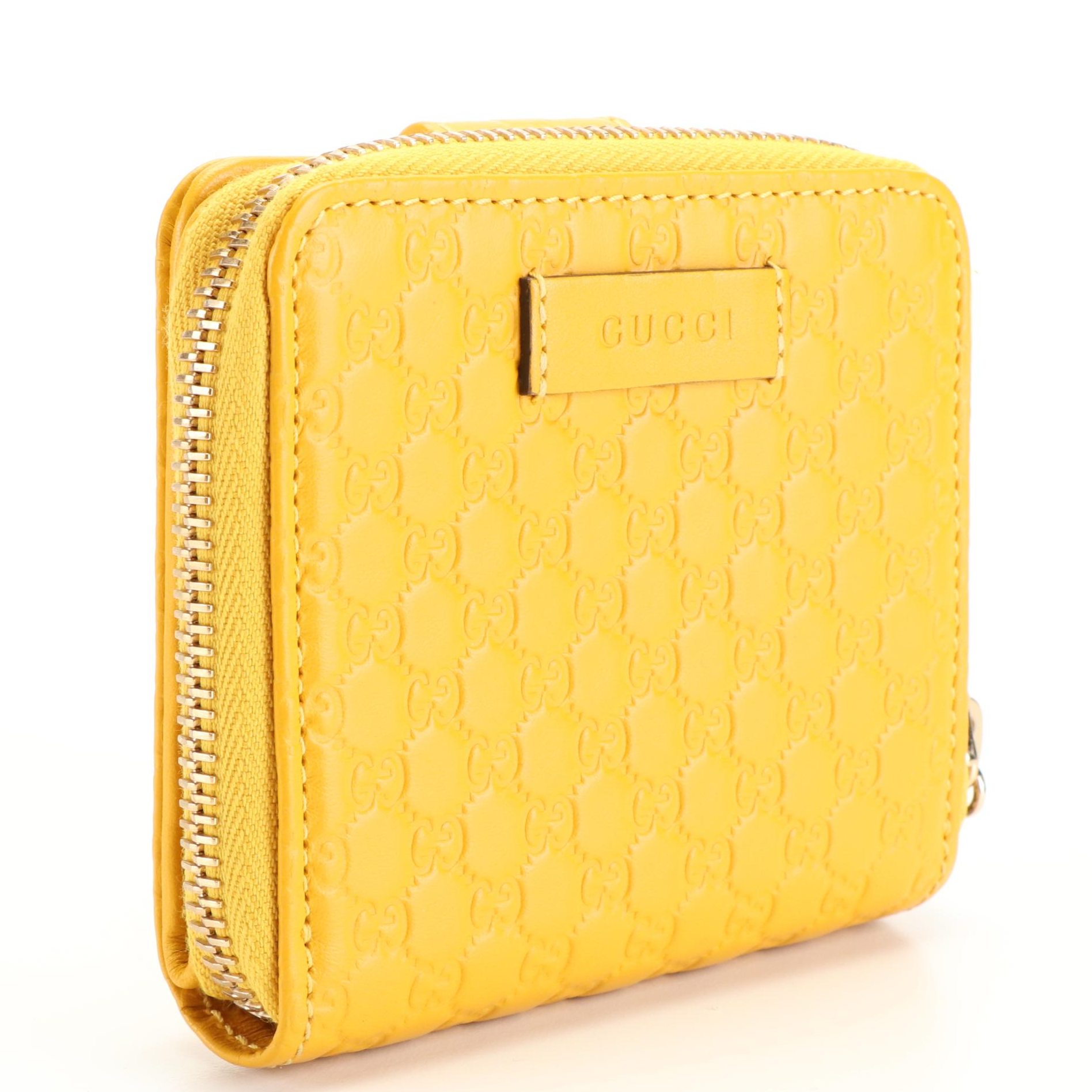 Gucci GG Yellow Leather Bifold Wallet with Zippered Coin Purse | EBTH