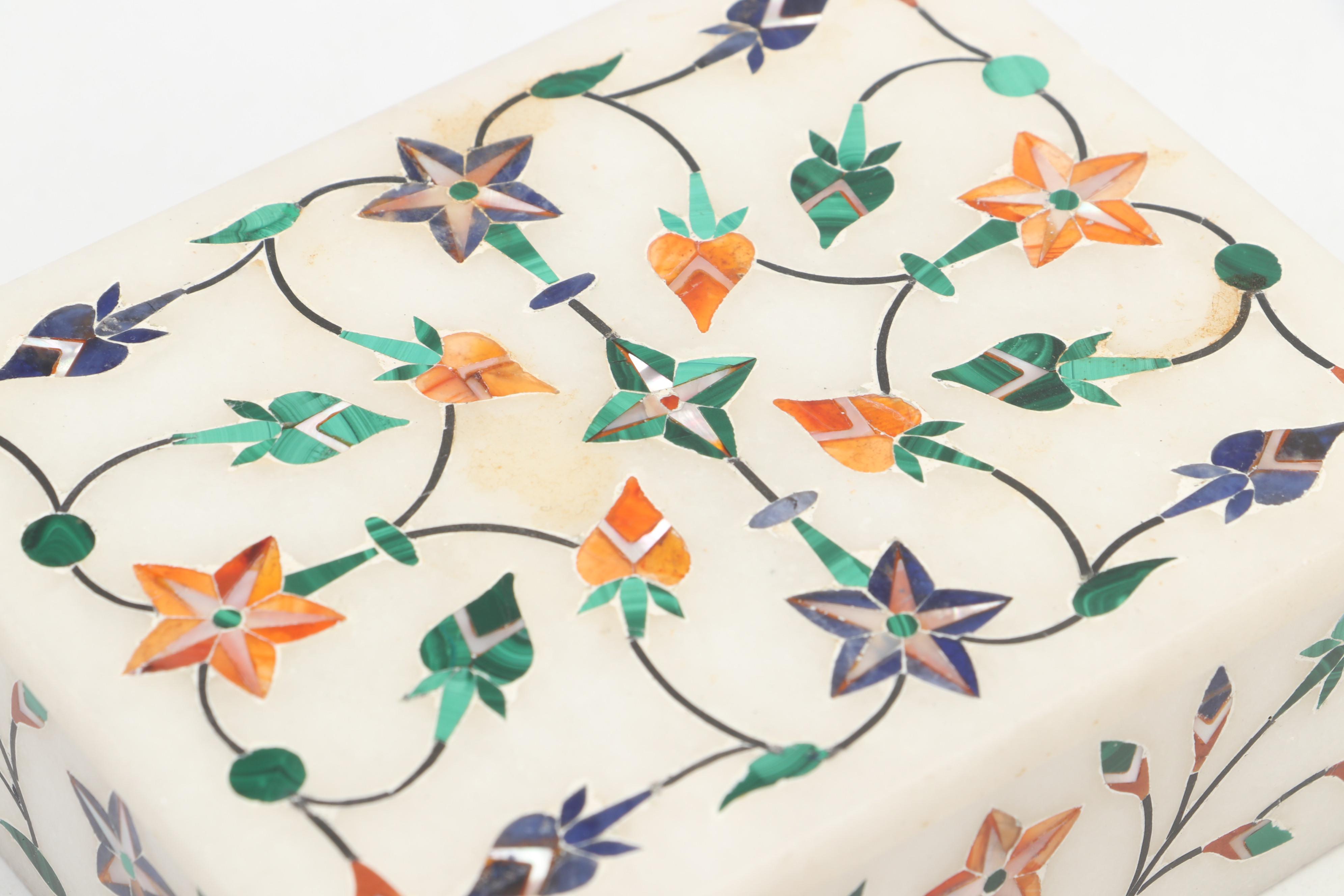 Malachite, Lapis, Chalcedony Lapidary Inlay and Stone Box | EBTH