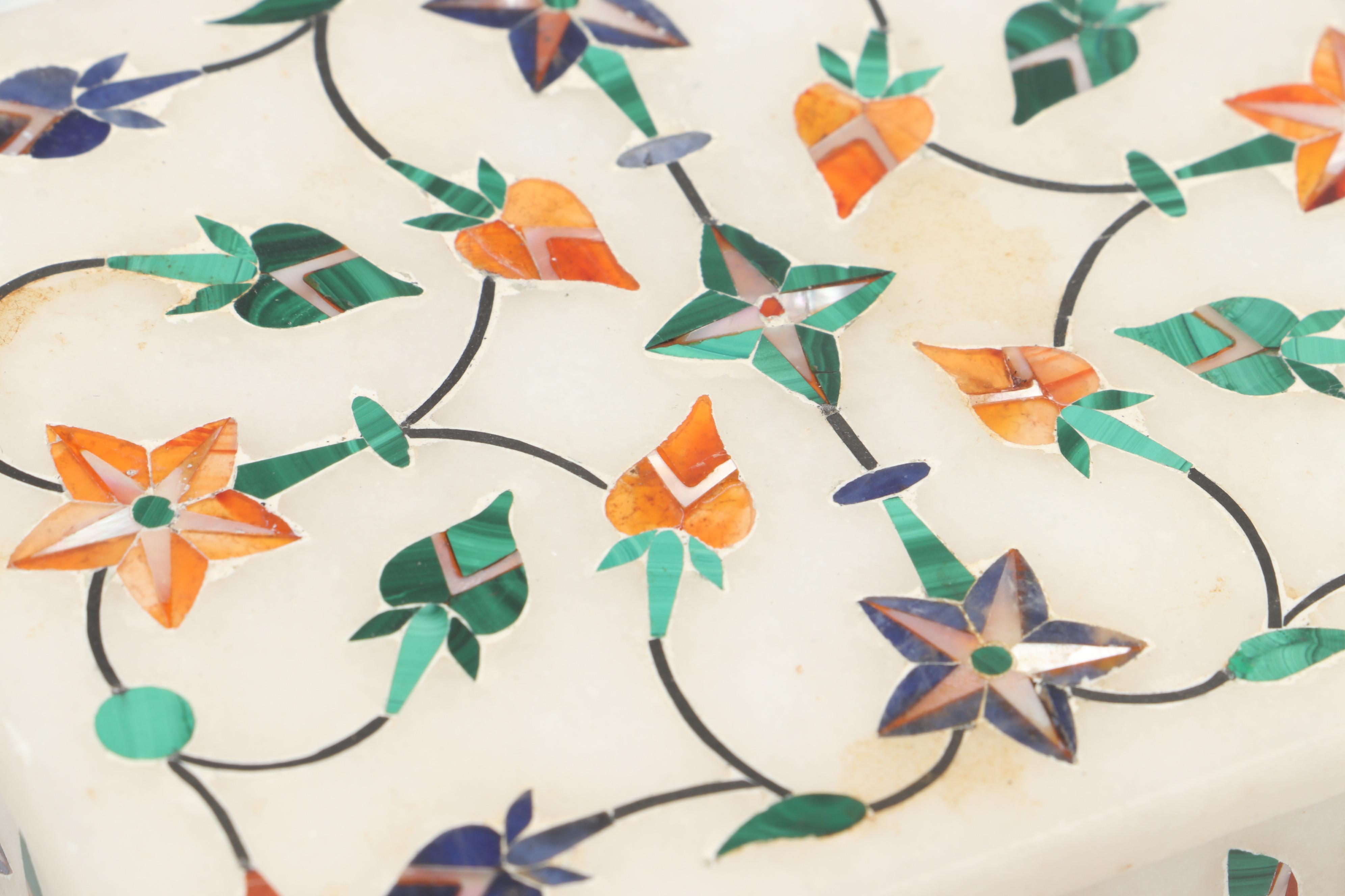 Malachite, Lapis, Chalcedony Lapidary Inlay and Stone Box | EBTH