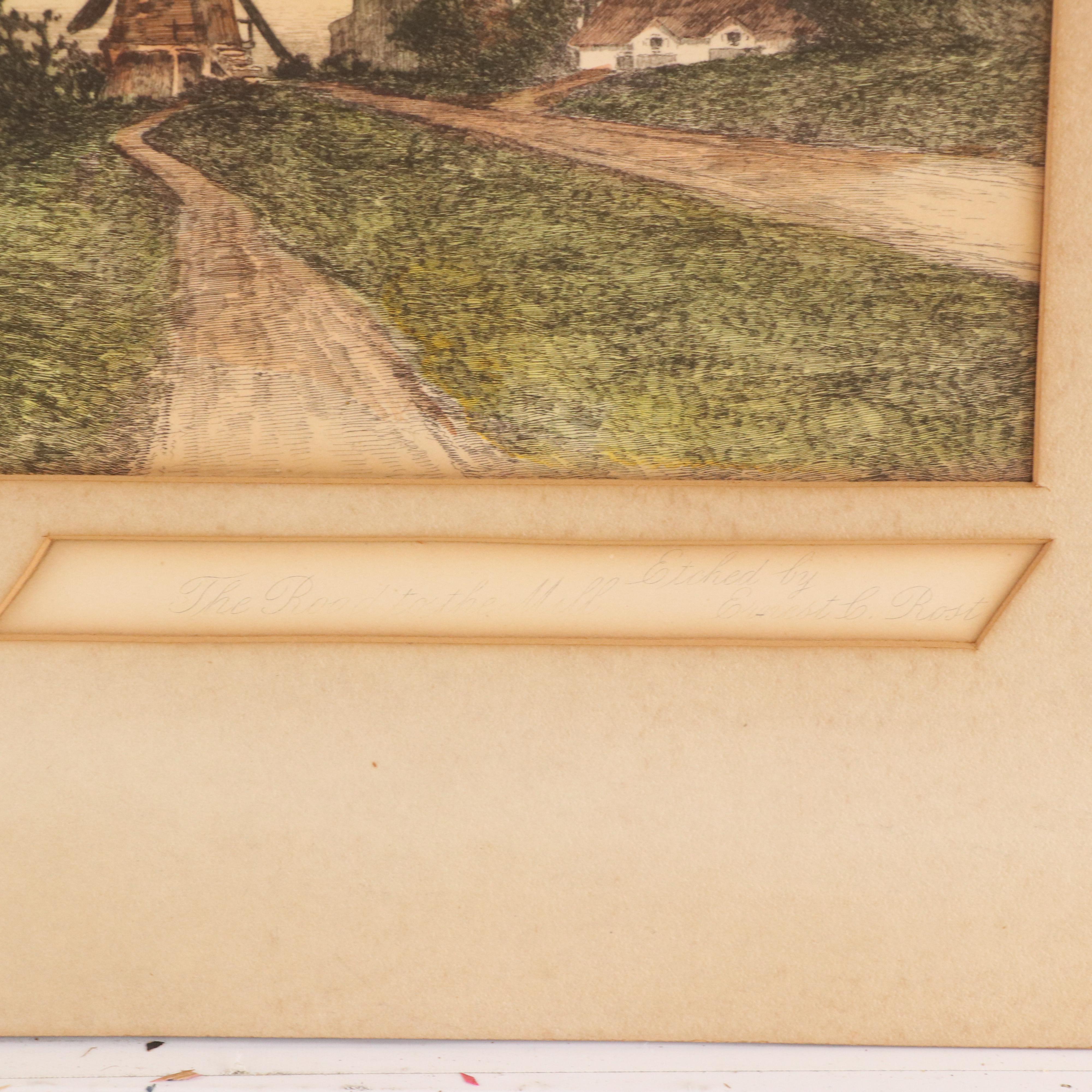 Ernest Rost Etching "The Road to the Mill," Late 19th/ Early 20th ...