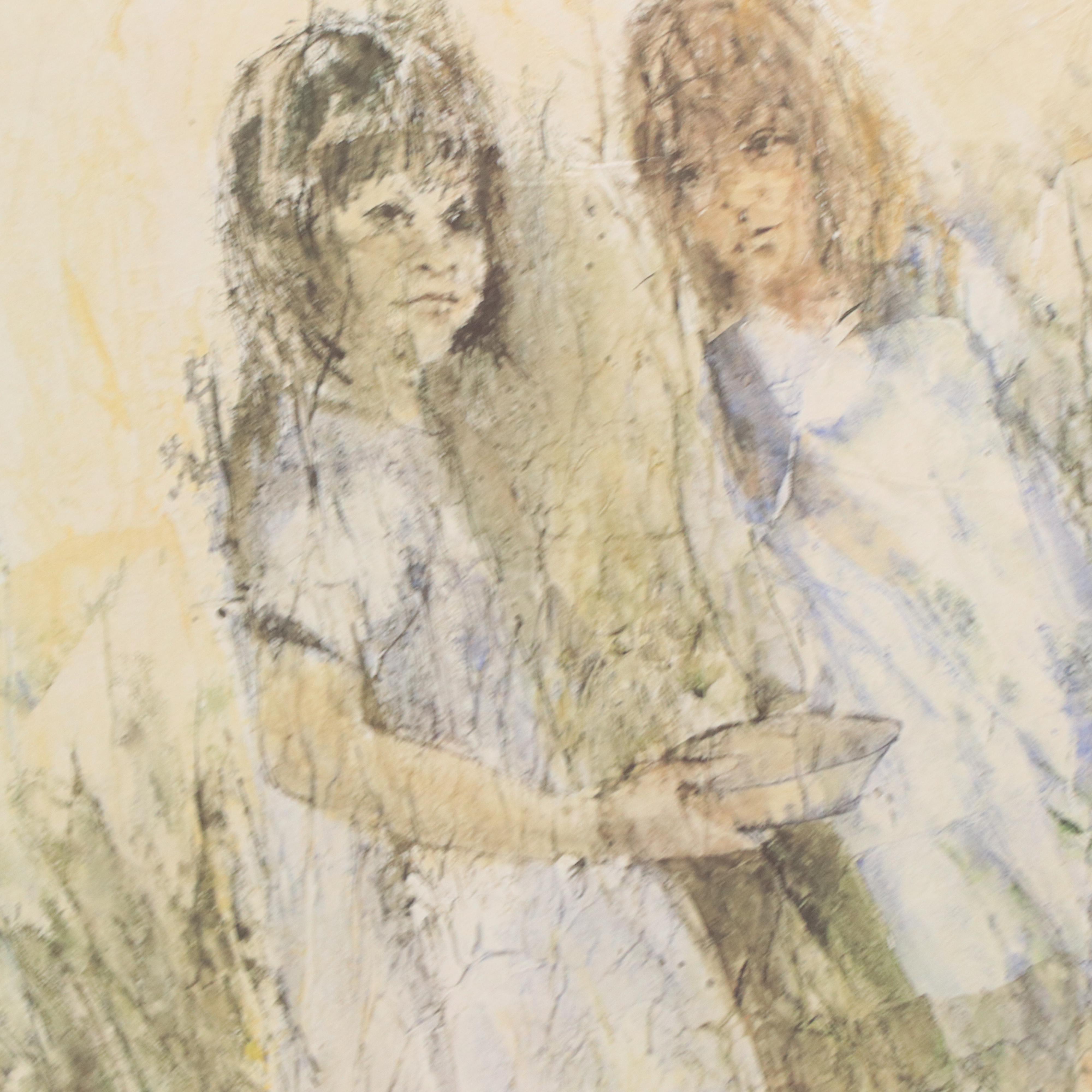 Edna Wagner Piersol Offset Lithograph of a Landscape with Two Young ...