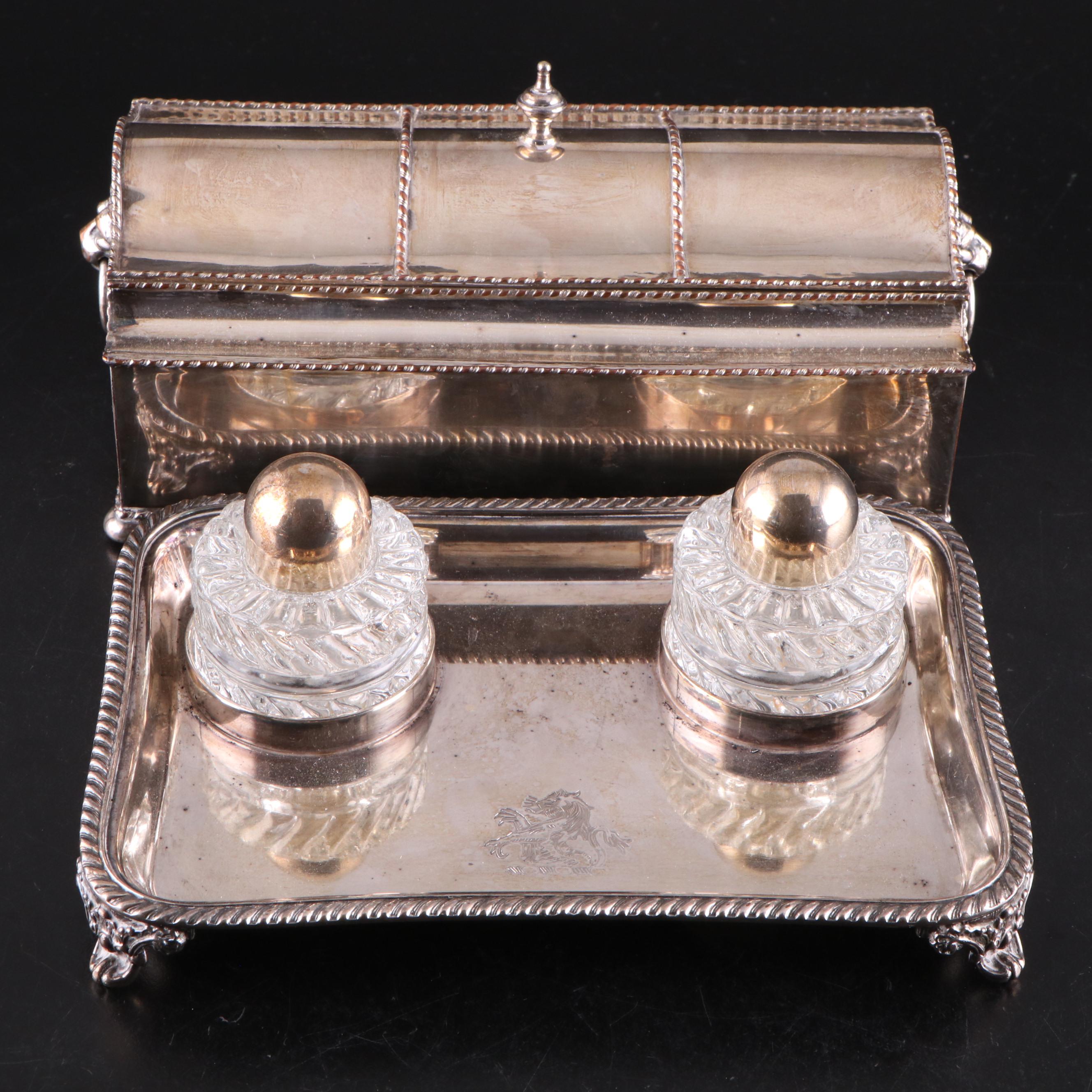 English Neoclassical and Winthrop Glass and Silver Plate Inkwells | EBTH