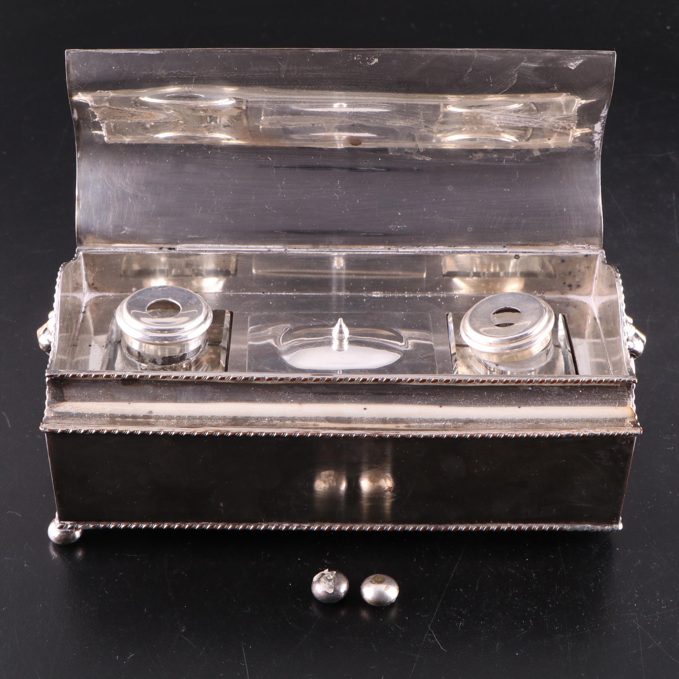 English Neoclassical and Winthrop Glass and Silver Plate Inkwells | EBTH