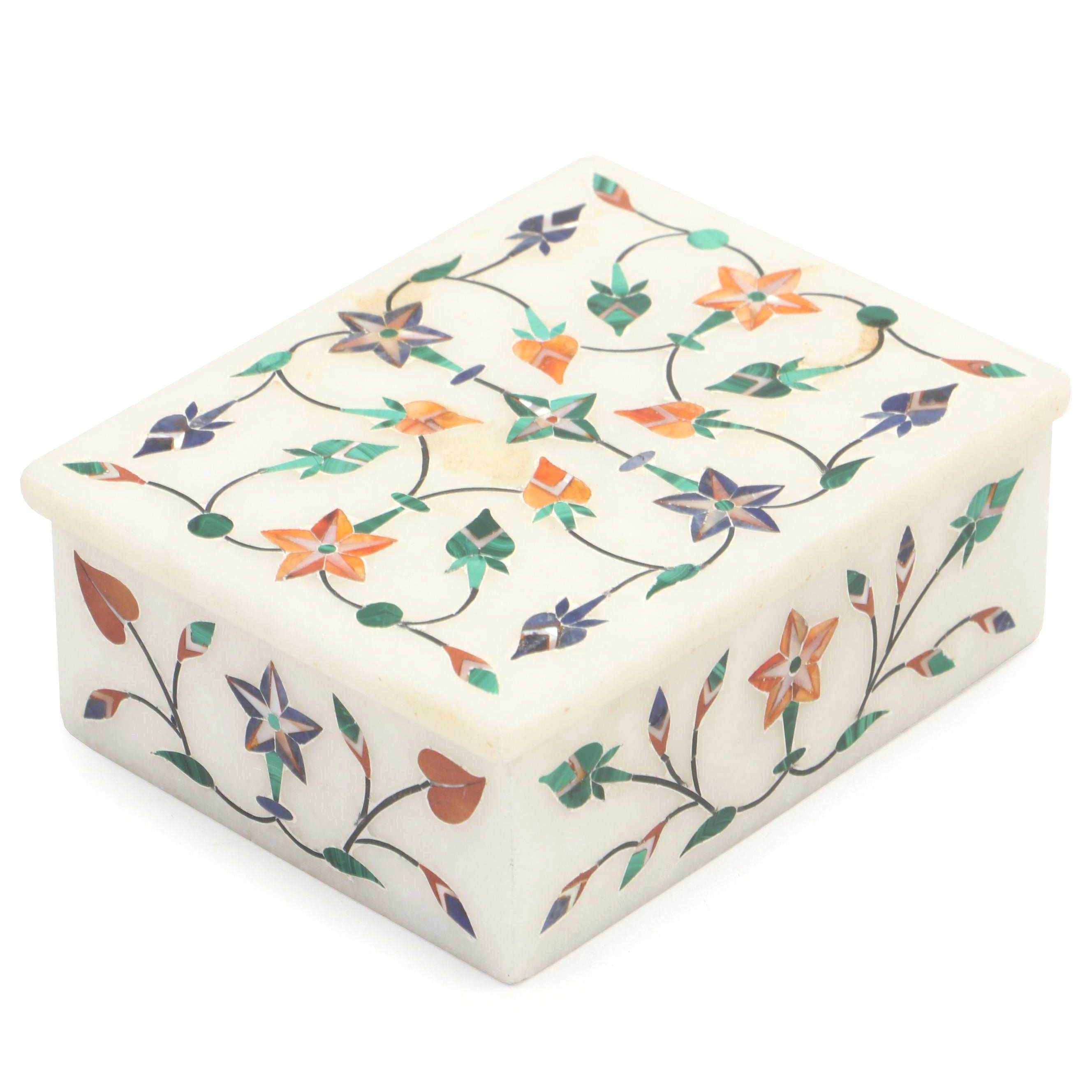 Malachite, Lapis, Chalcedony Lapidary Inlay and Stone Box | EBTH