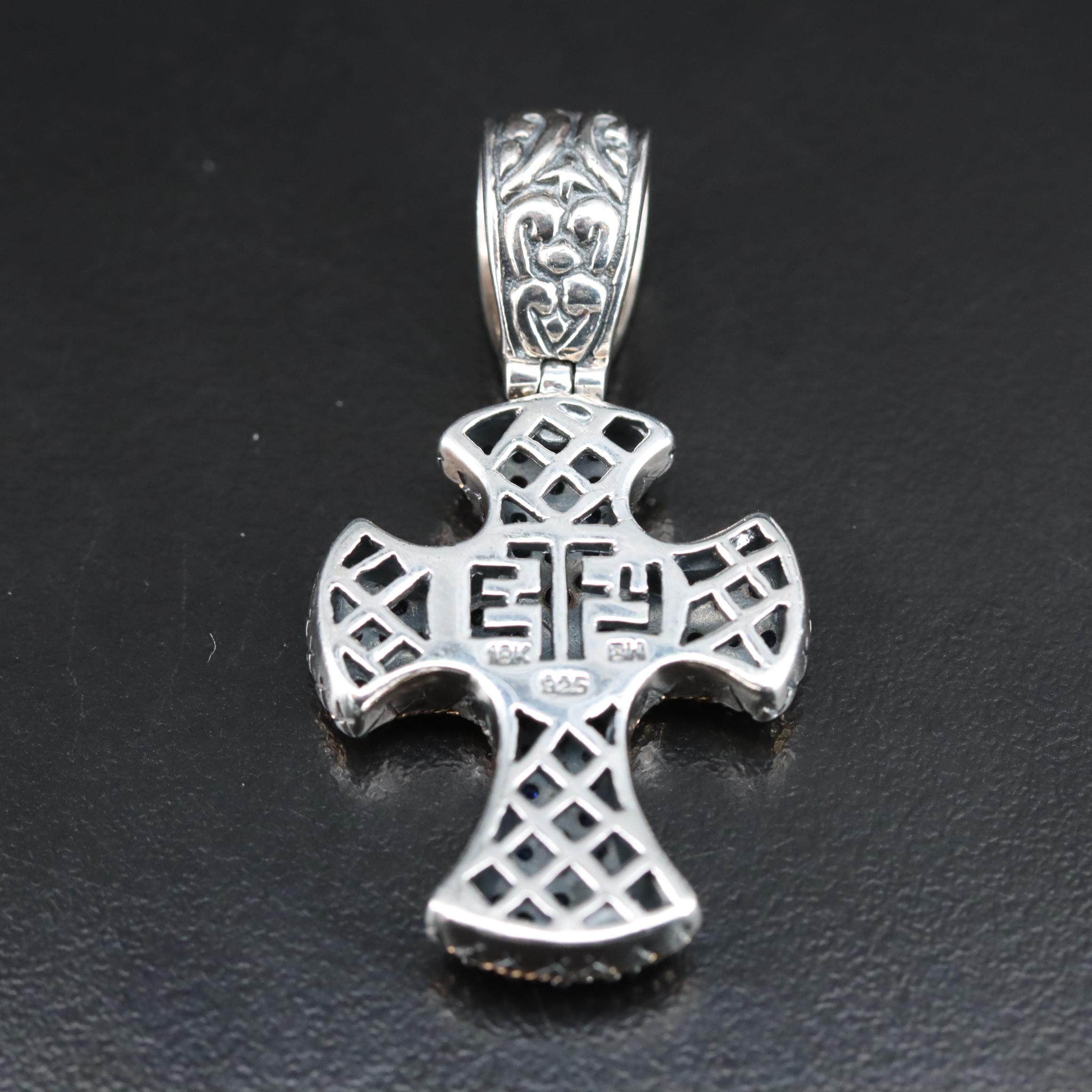 EFFY Sterling Sapphire Cross Pendant with 18K Accents | EBTH