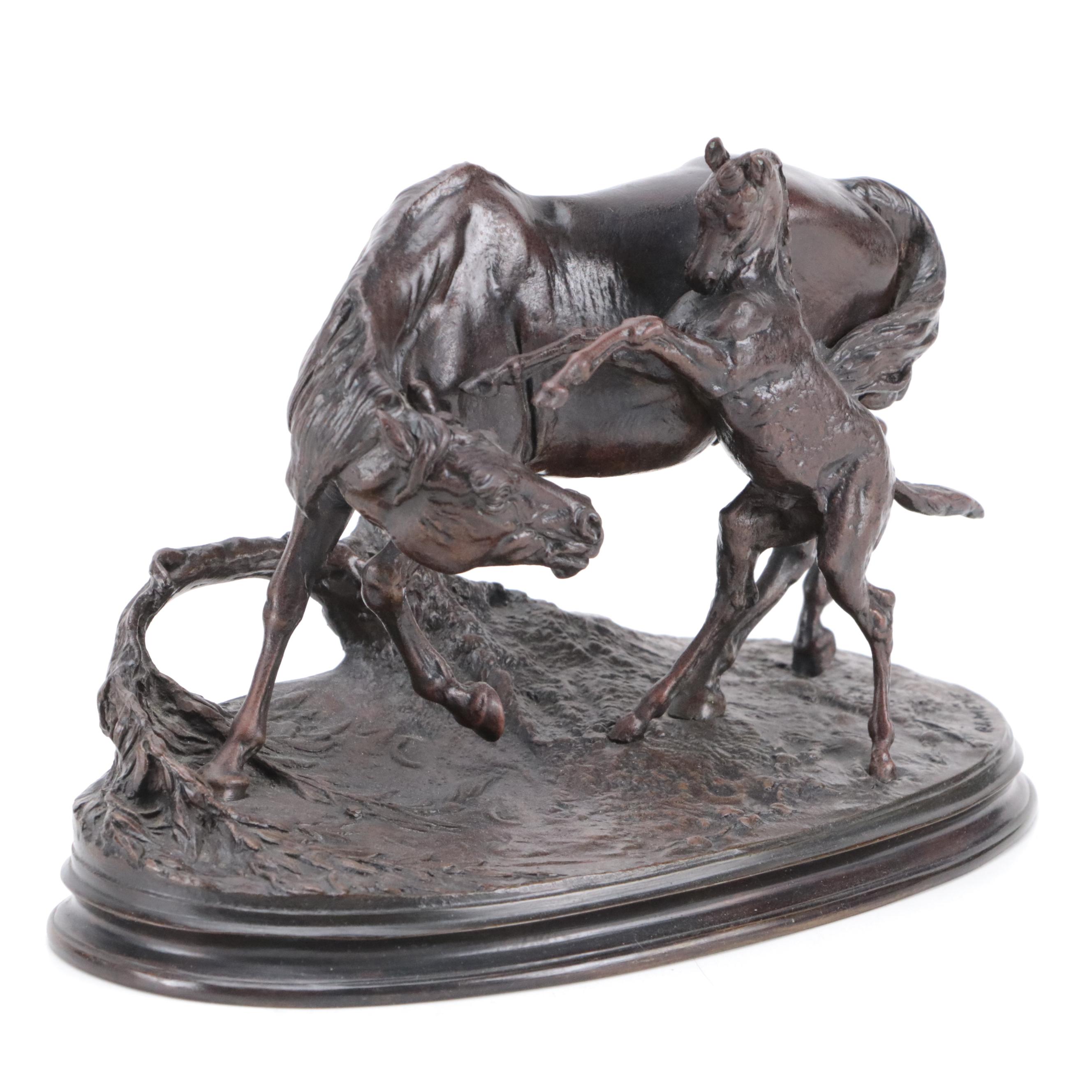Metal Sculpture After Pierre Jules Mene "Mare with Rearing Colt" | EBTH
