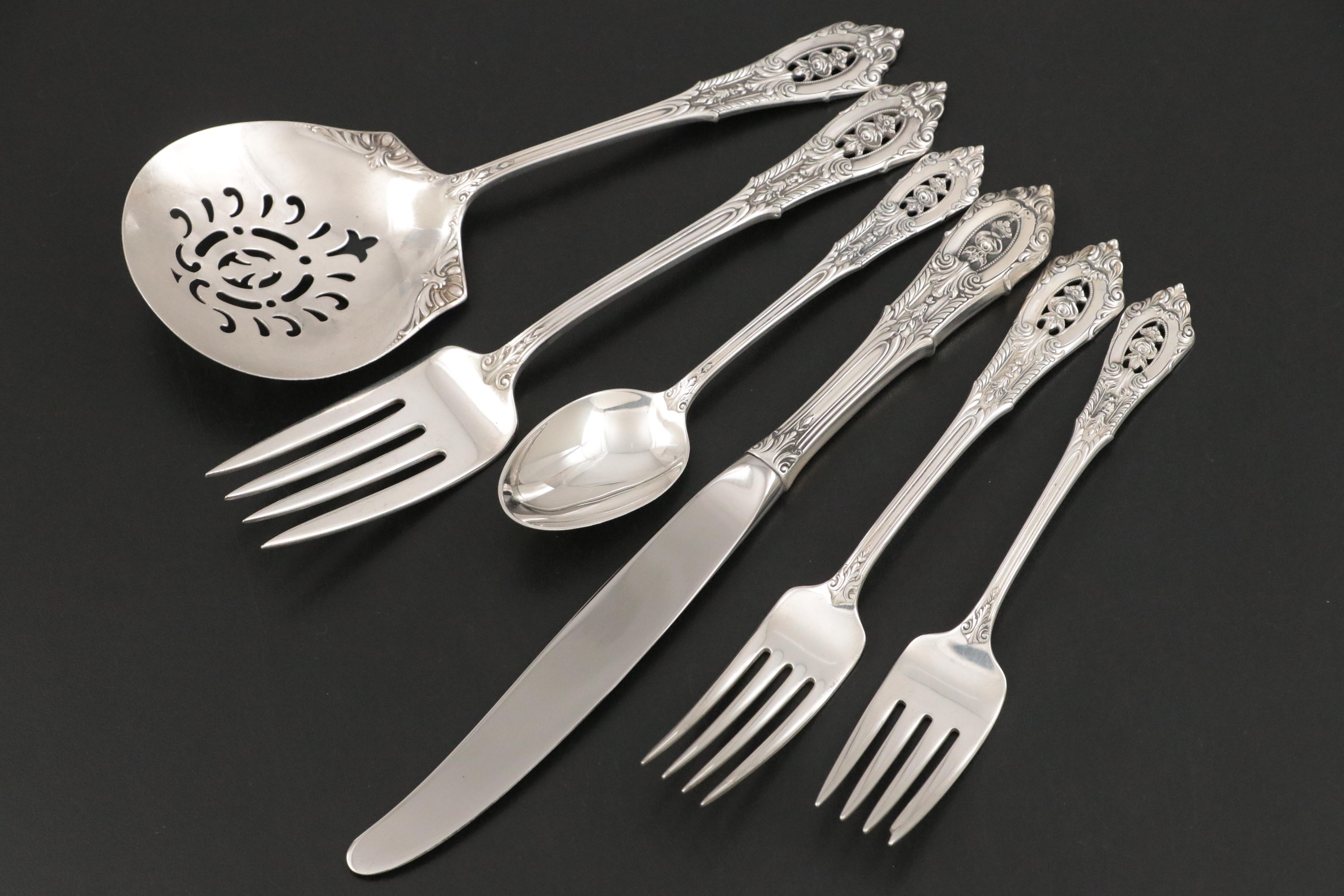 Wallace "Rose Point" Sterling Silver Flatware with Serving Utensils | EBTH