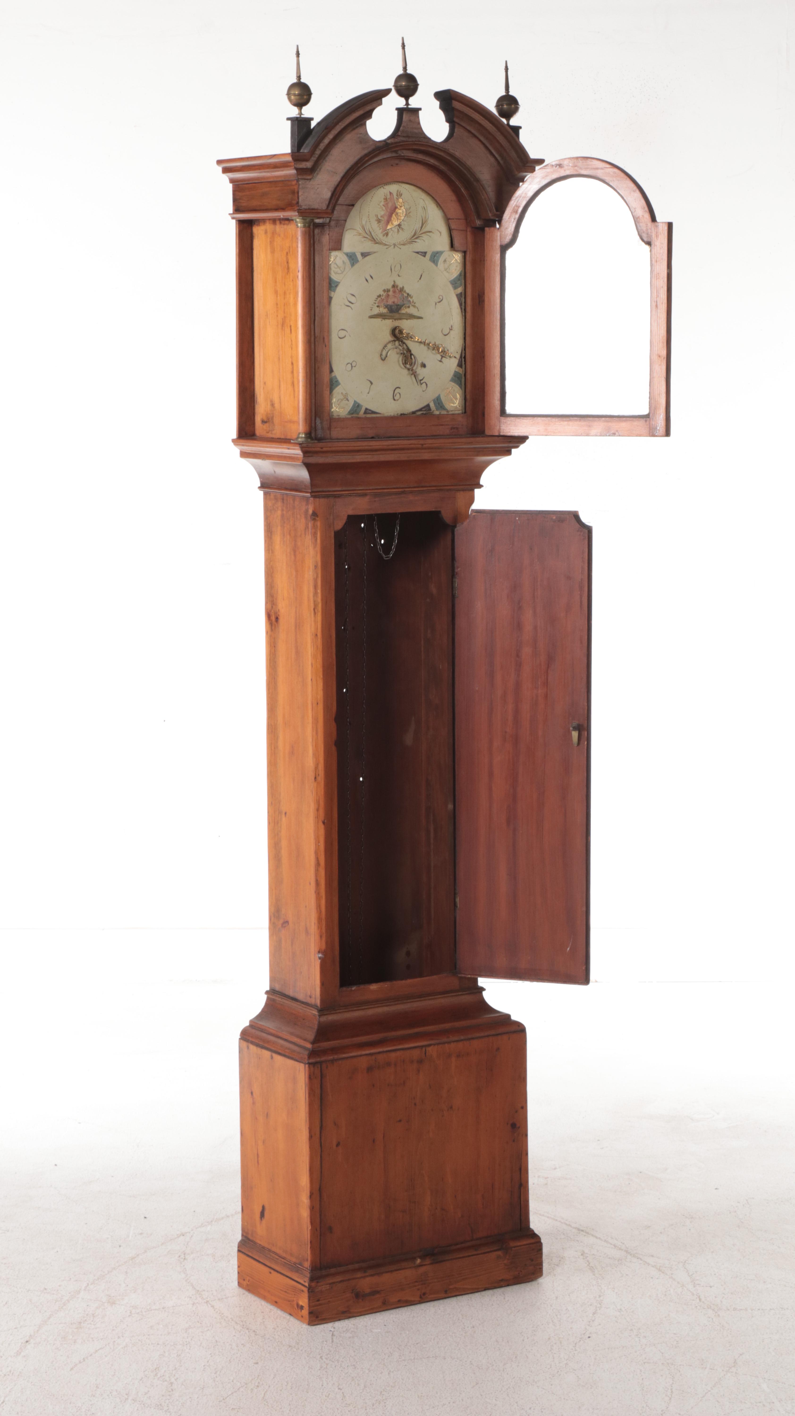 American Federal Style Maple Case Grandfather Clock with Hand-Painted ...