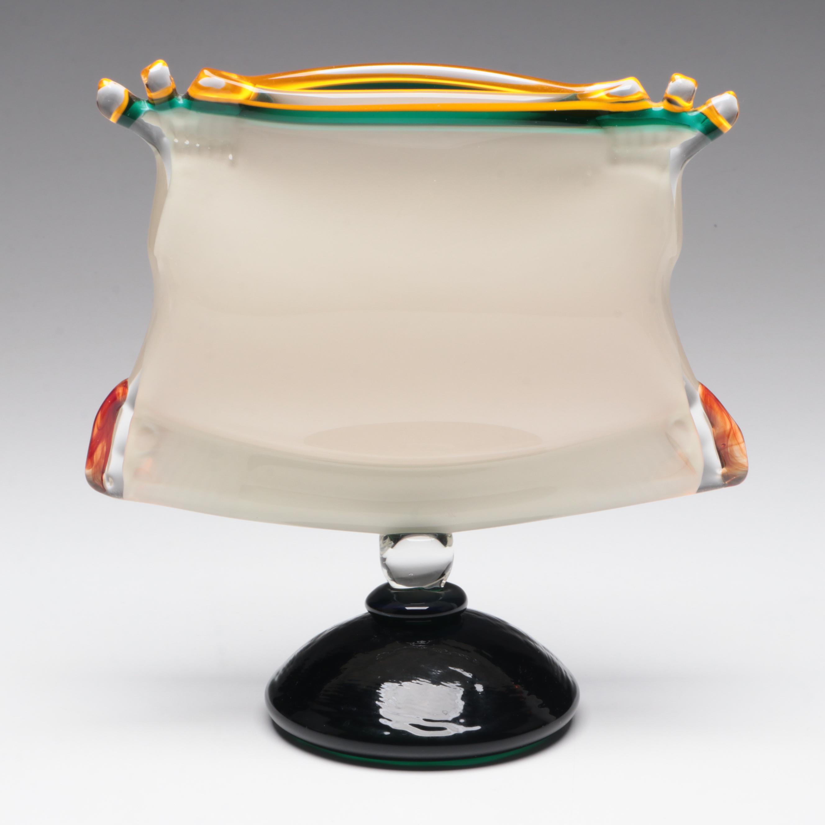 Peter Secrest Handblown Footed Pillow Form Studio Art Glass Vase, 1992 ...