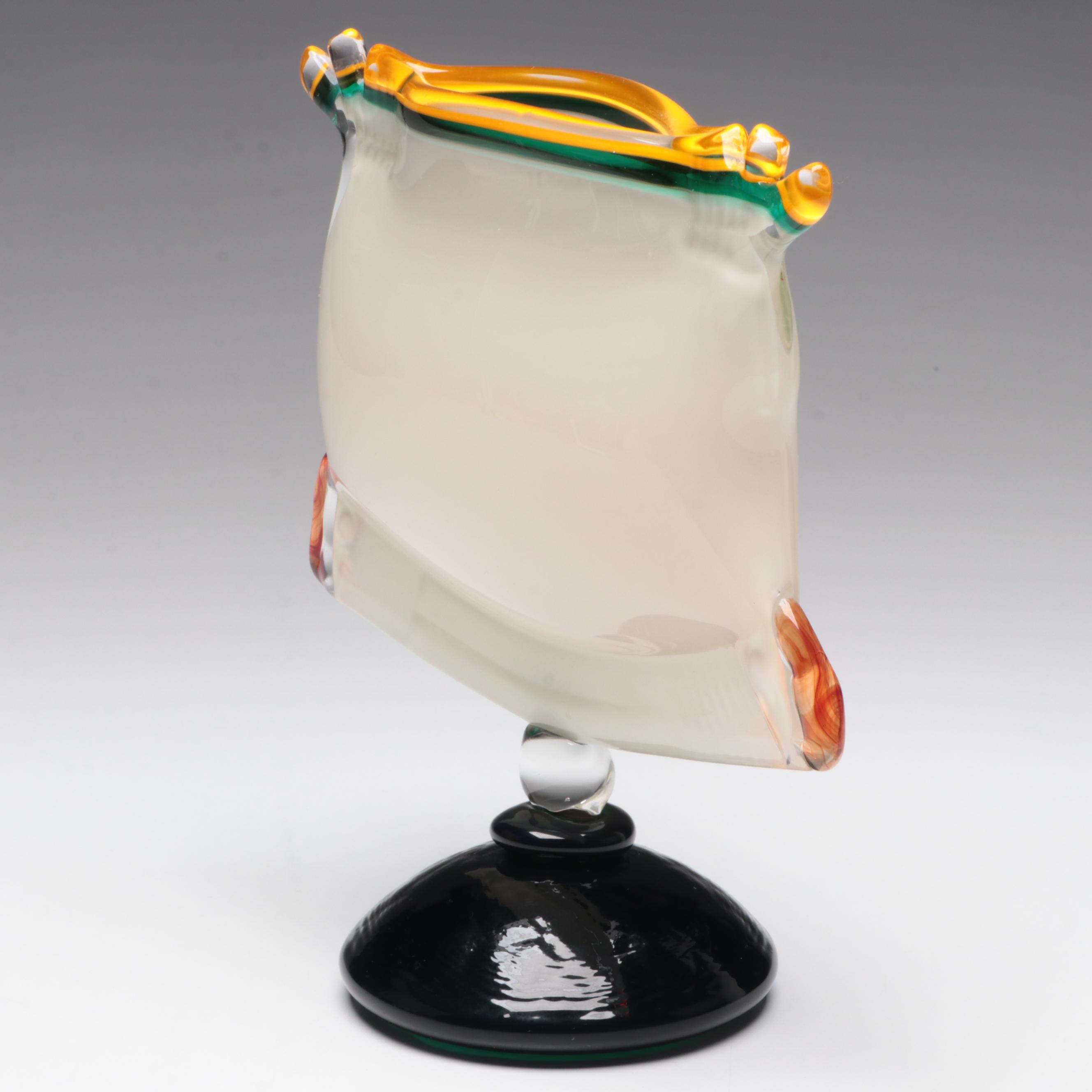 Peter Secrest Handblown Footed Pillow Form Studio Art Glass Vase, 1992 ...