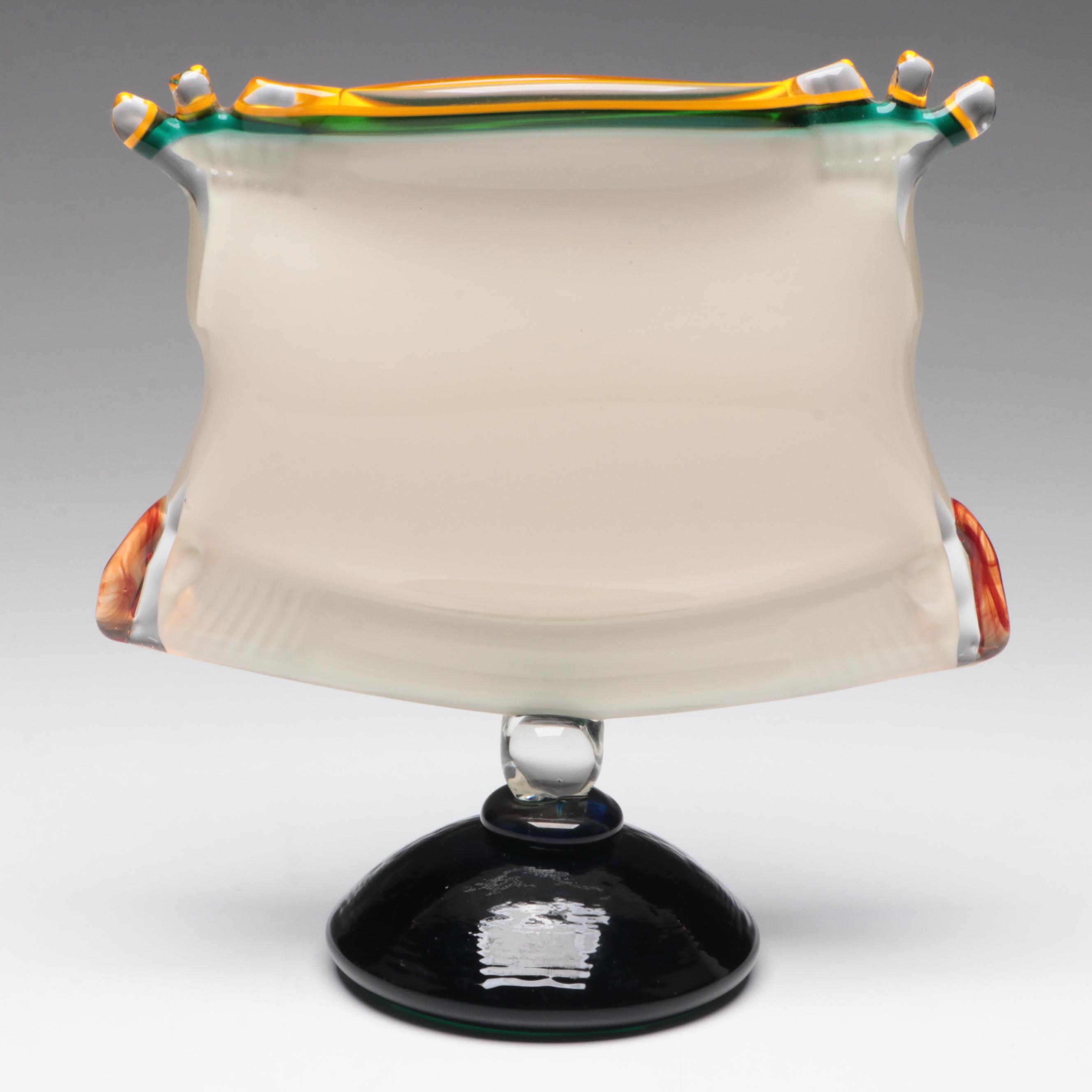 Peter Secrest Handblown Footed Pillow Form Studio Art Glass Vase, 1992 ...