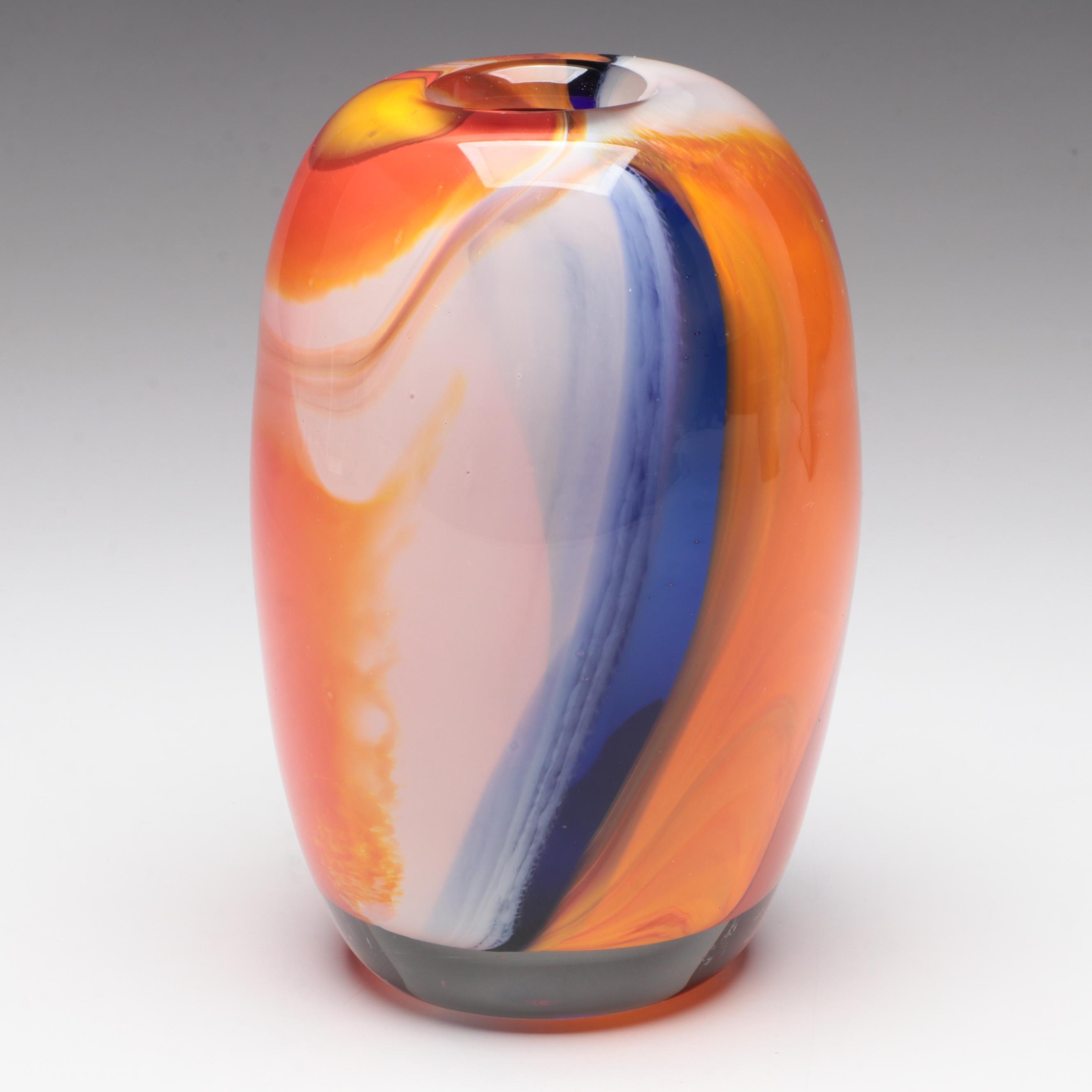 Dominick Labino Handblown Multicolor Studio Art Glass Vase, 1983 | EBTH